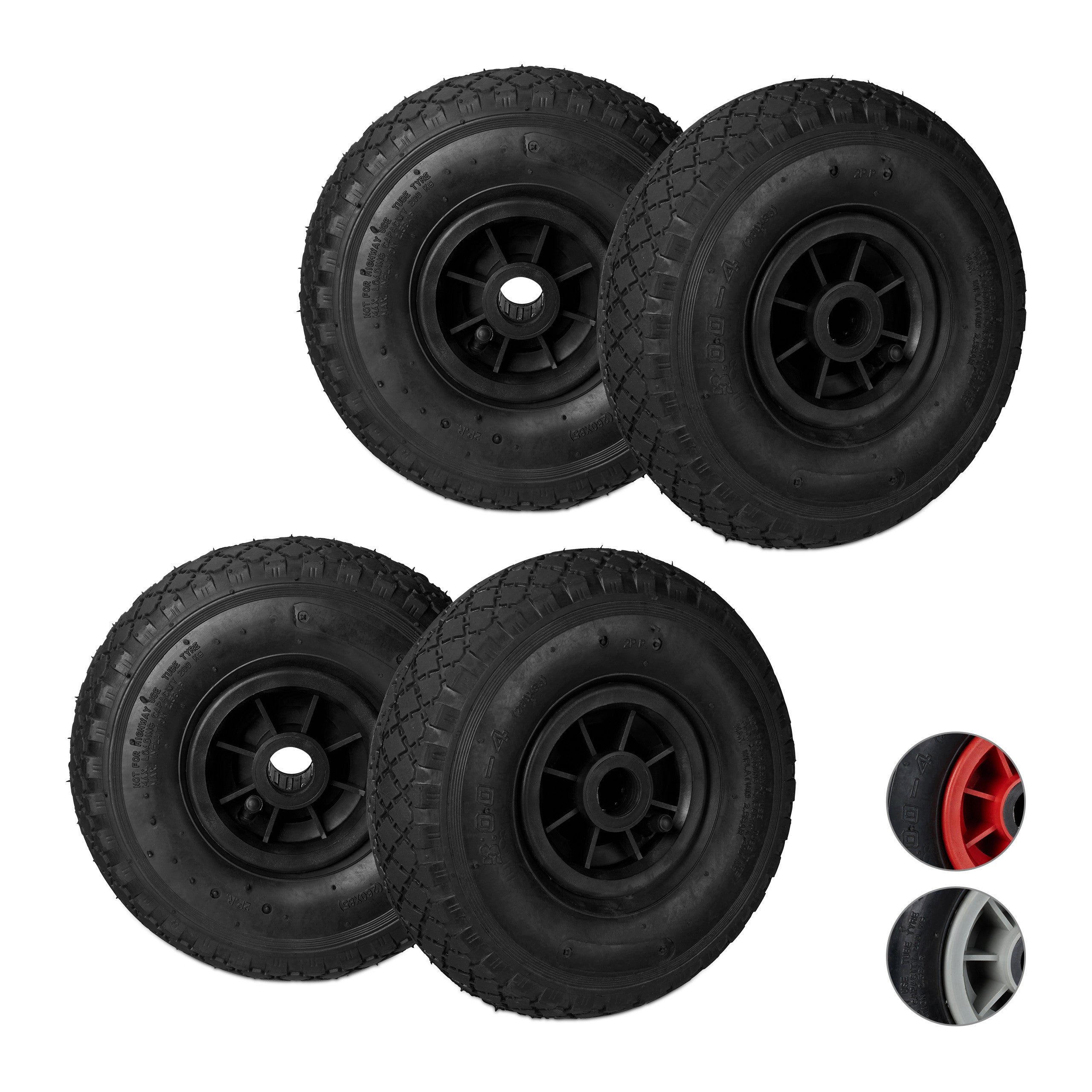 Set de 4 ruedas de carretilla, 3.00-4, Neumático de goma, Llanta de ...