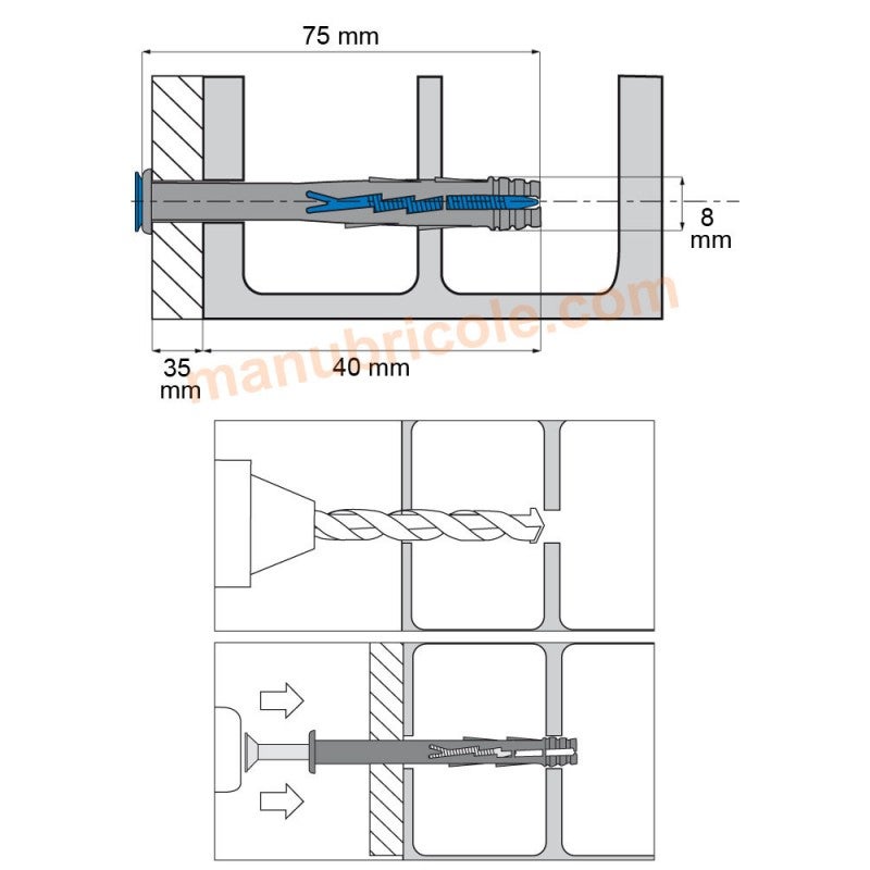 Cheville à frapper tête fraisée inox A4 - 8 x 75 - Boîte de 100 | Leroy ...