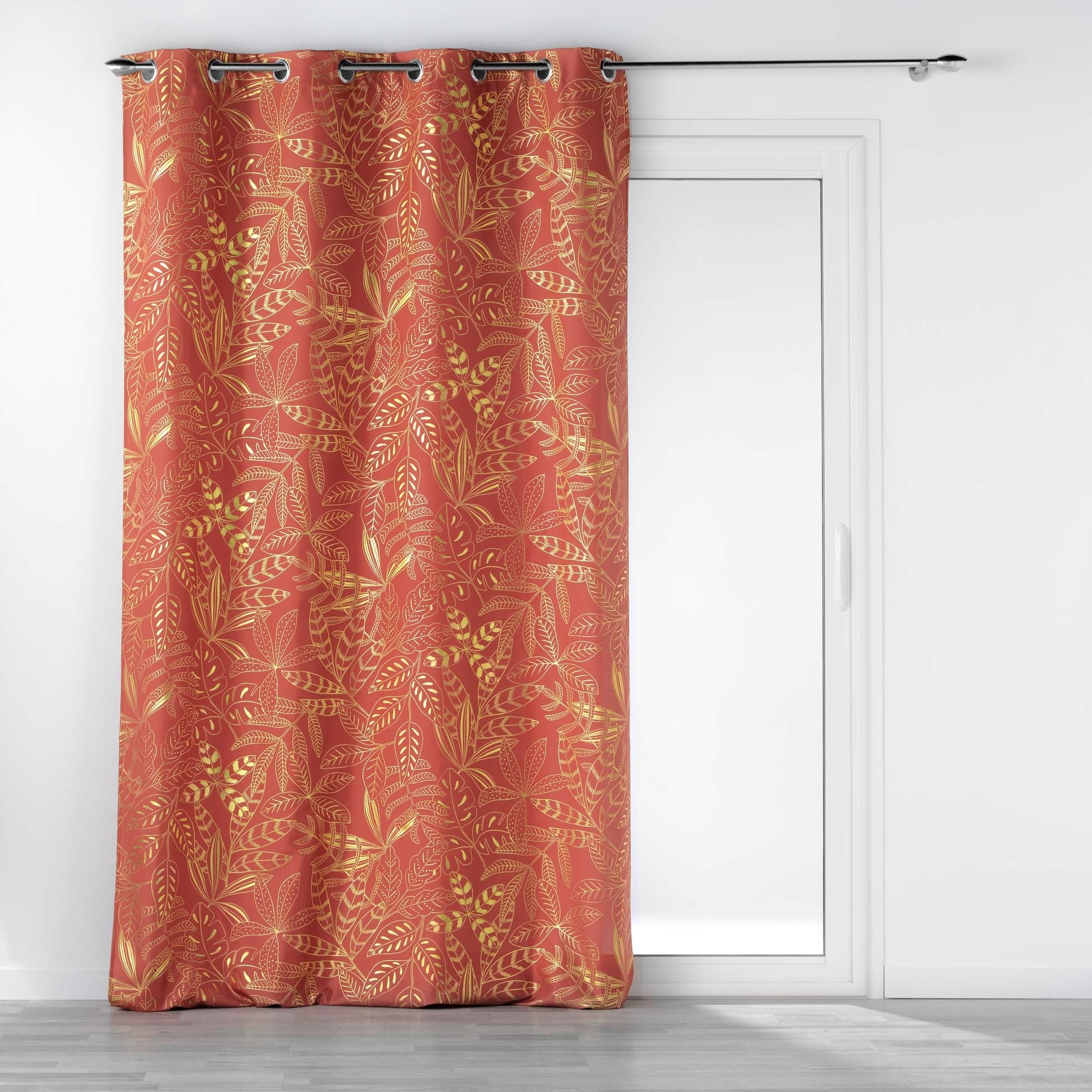 Rideau à oeillets 140 x 260 cm Imprimé métalillisé Belflor Terracotta ...