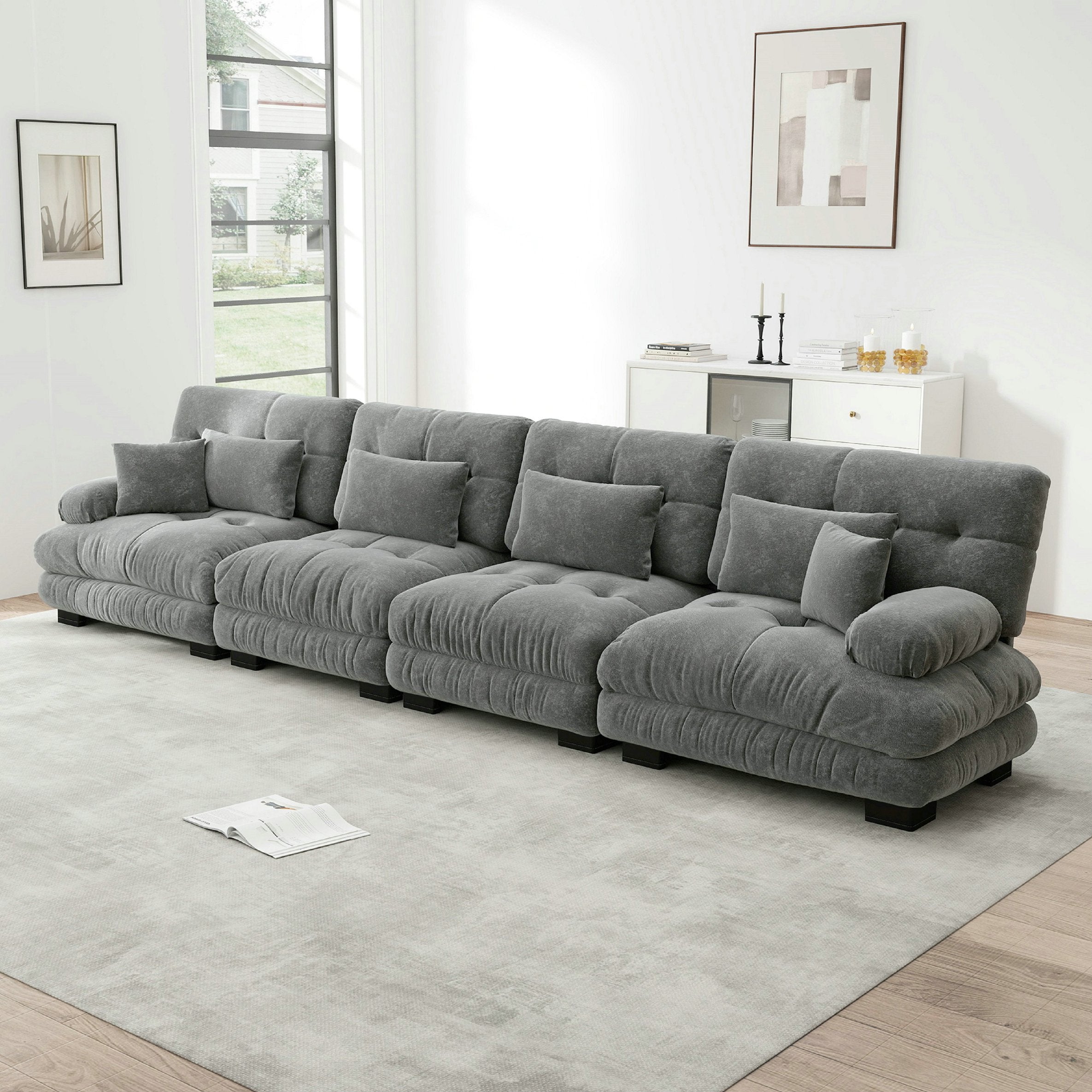 Sofá de esquina modular 4 plazas con asiento profundo, cómodo sofá cama ...