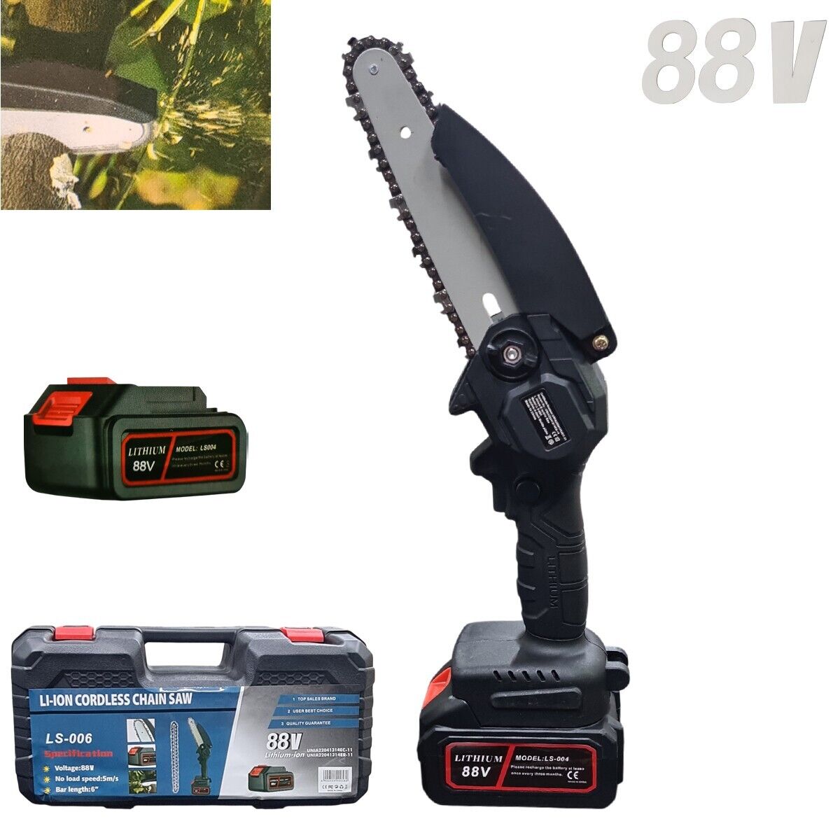 MINI SCIE ÉLECTRIQUE À BATTERIE 88V TRONÇONNEUSE CHAÎNE 6" ÉLAGAGE DES ...