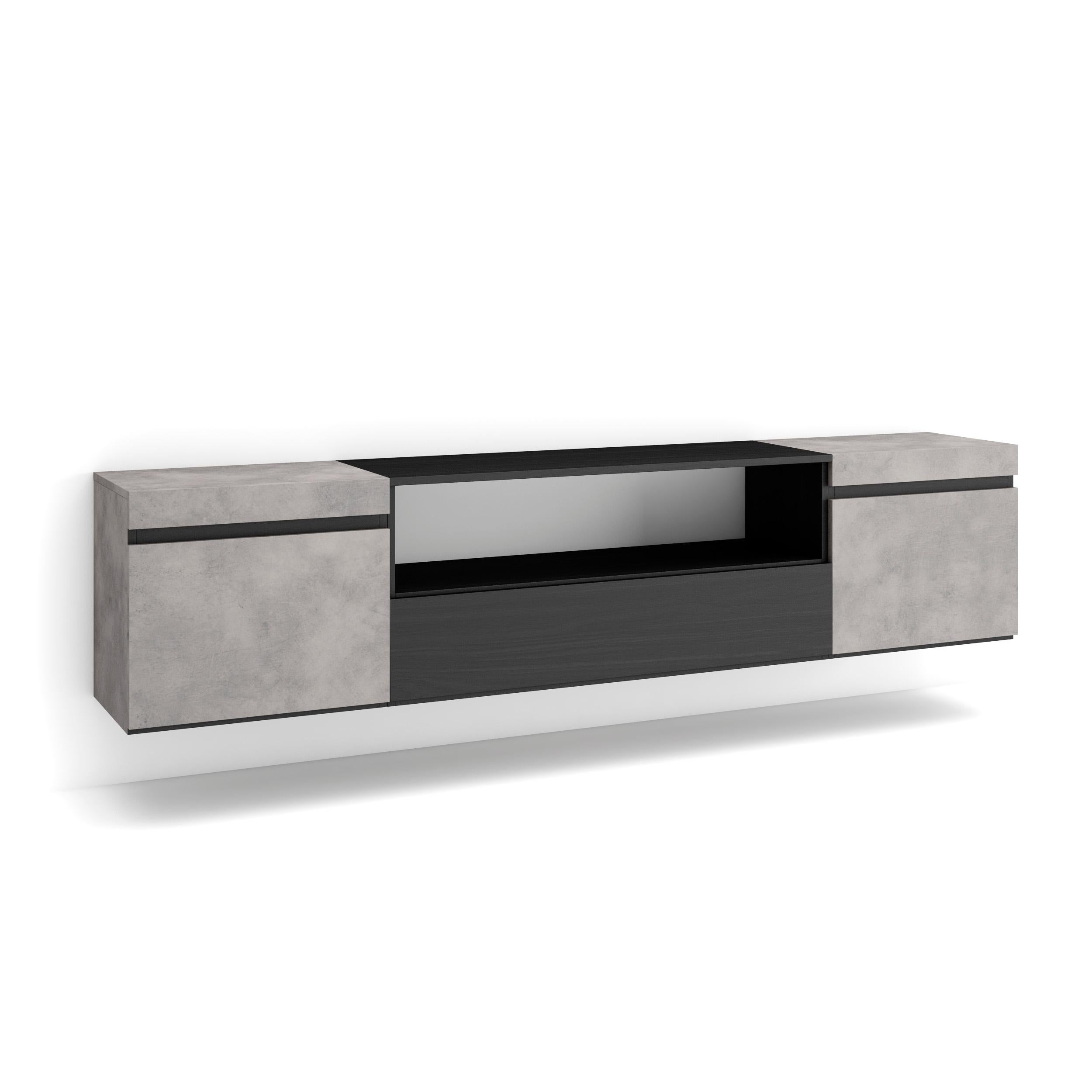Meuble TV, Banc Télé, 200x35x45cm, Pour les TV jusqu'à 80", Suspendu ...