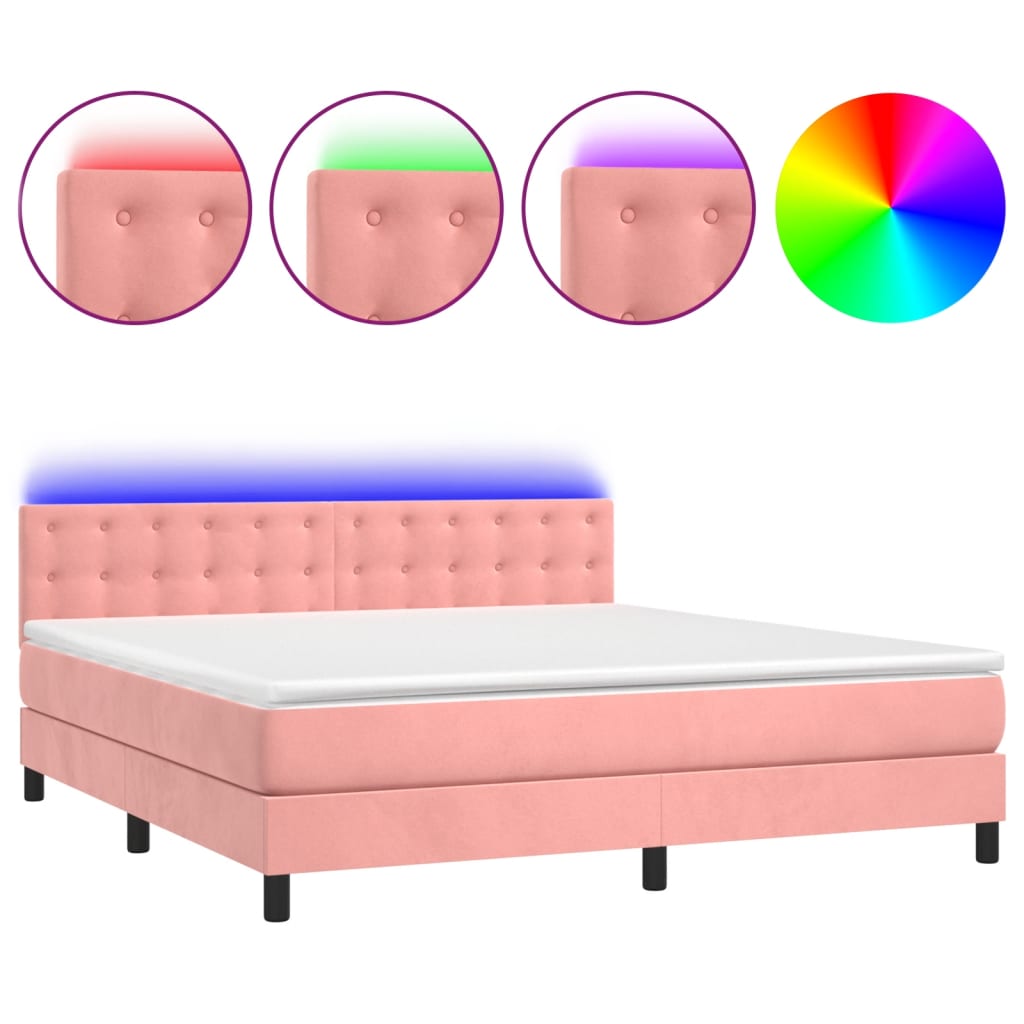 Lit boxspring avec matelas en velours rose et LED 180x200 cm | Leroy Merlin