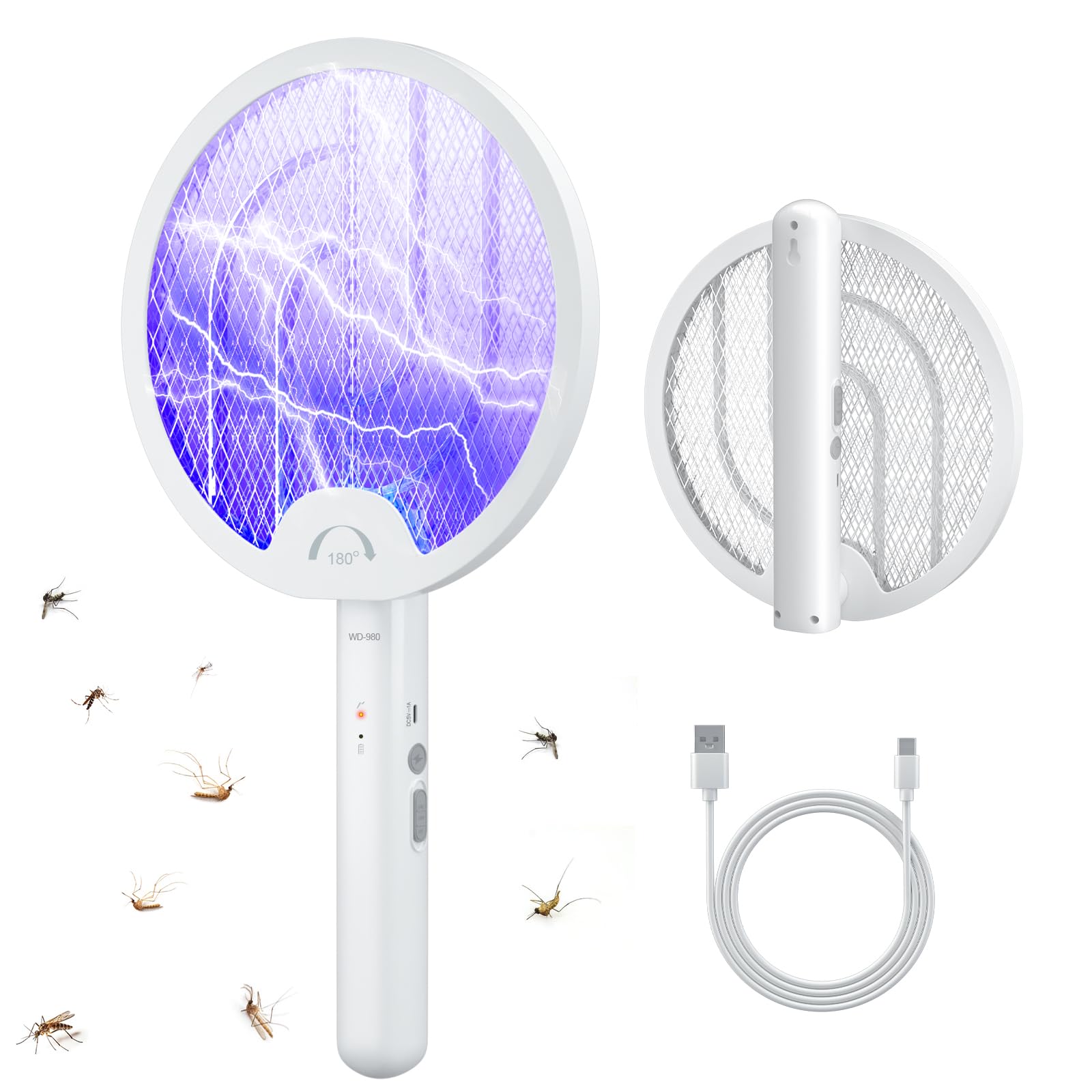 Matamoscas eléctrico 2 en 1, raqueta exterminador de insectos, Mata ...