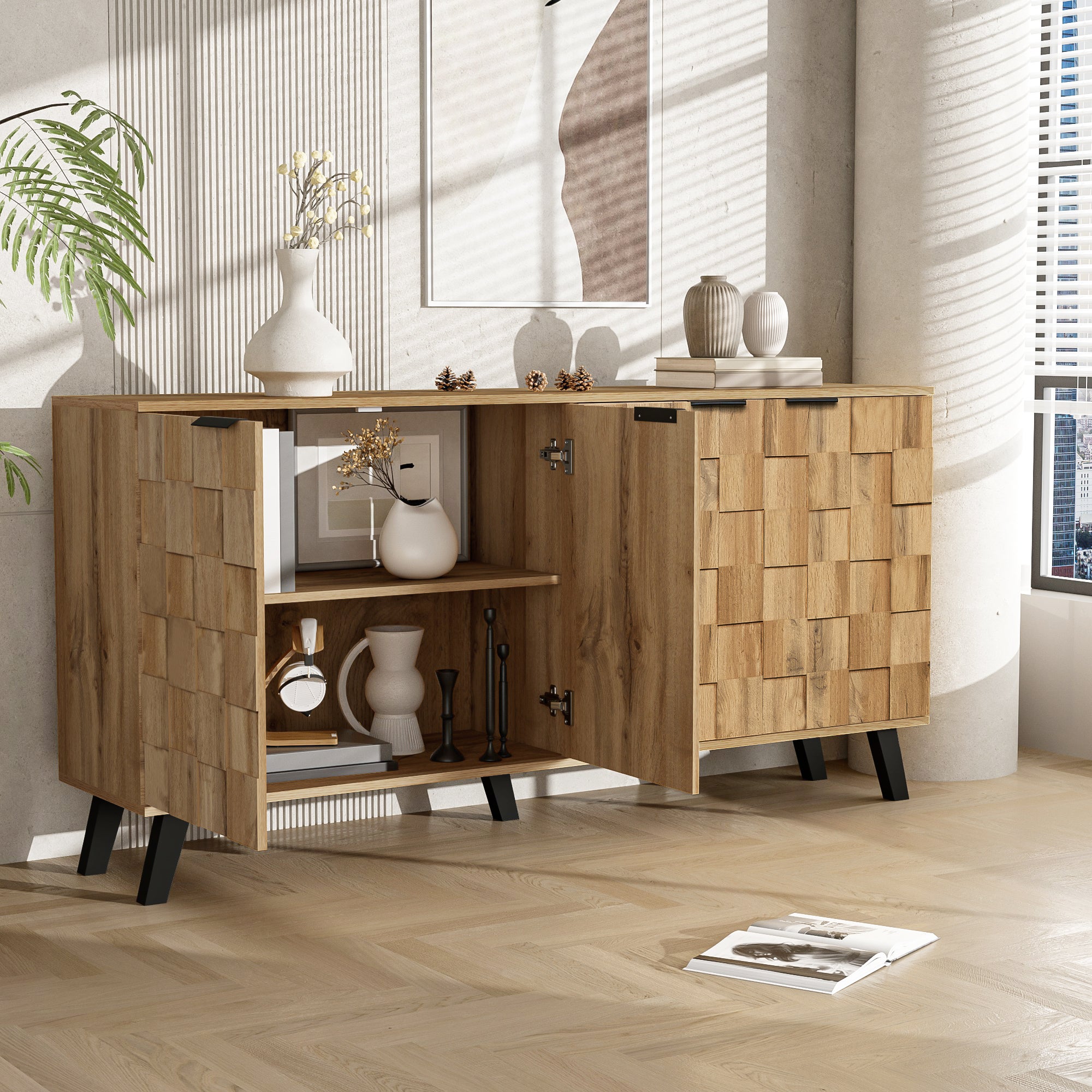 Buffet Moderne 160,5x35,5x78 cm - 4 Portes - Pour Salon, Chambre et ...