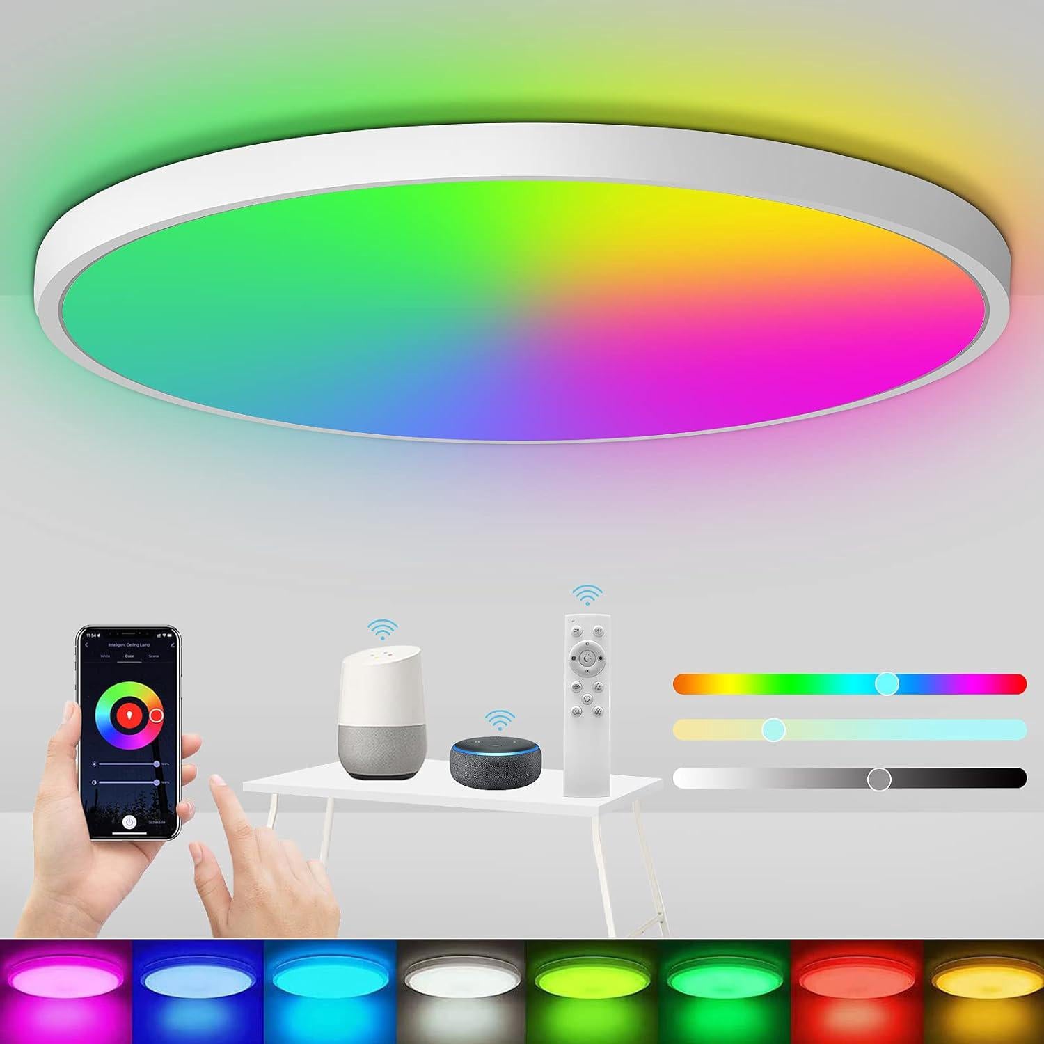 Plafonnier LED RVB à intensité variable, plafonnier LED 24 W 2400 lm ...