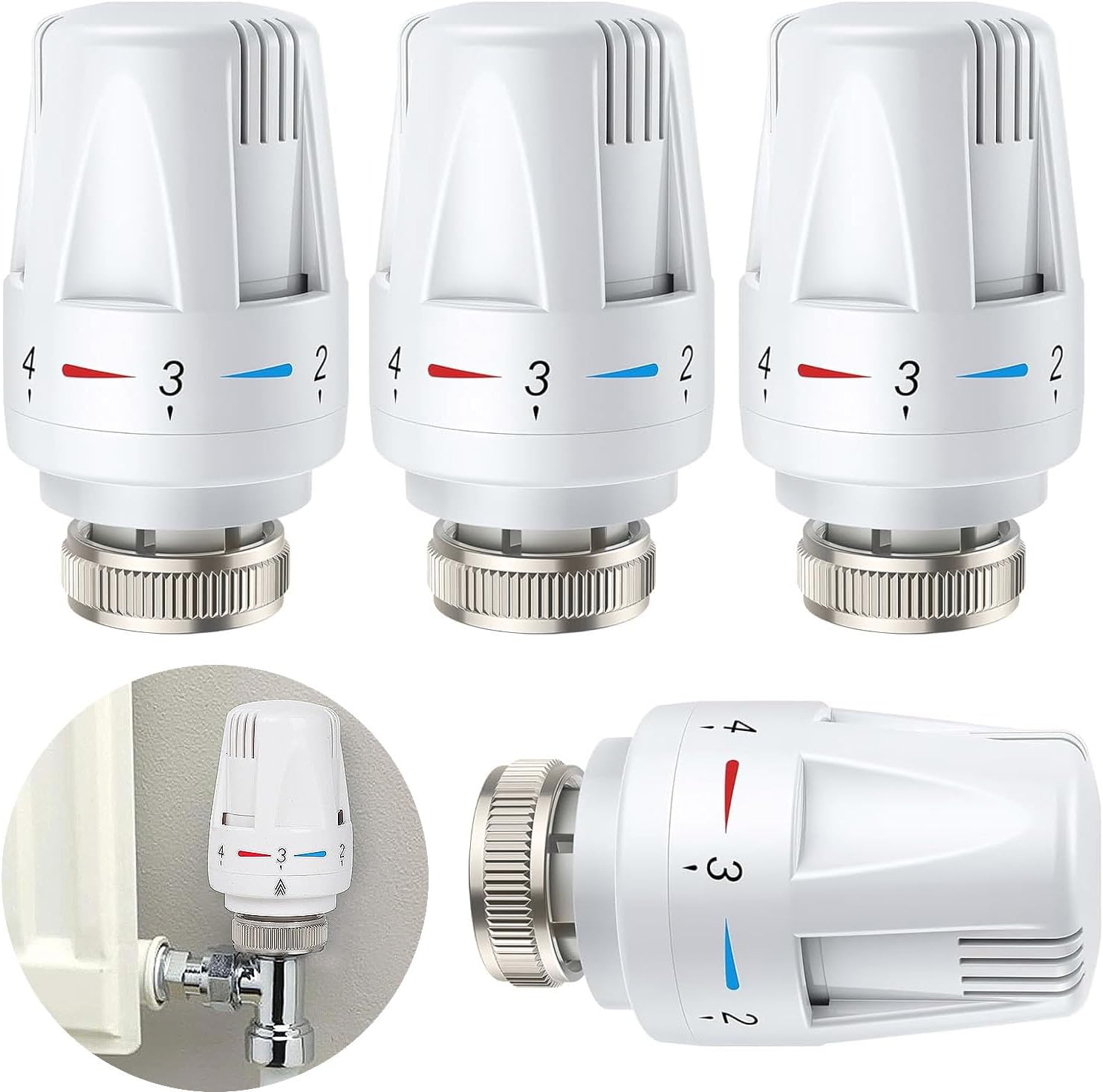 4 válvulas de control de temperatura TRV, cabezal de válvula ...