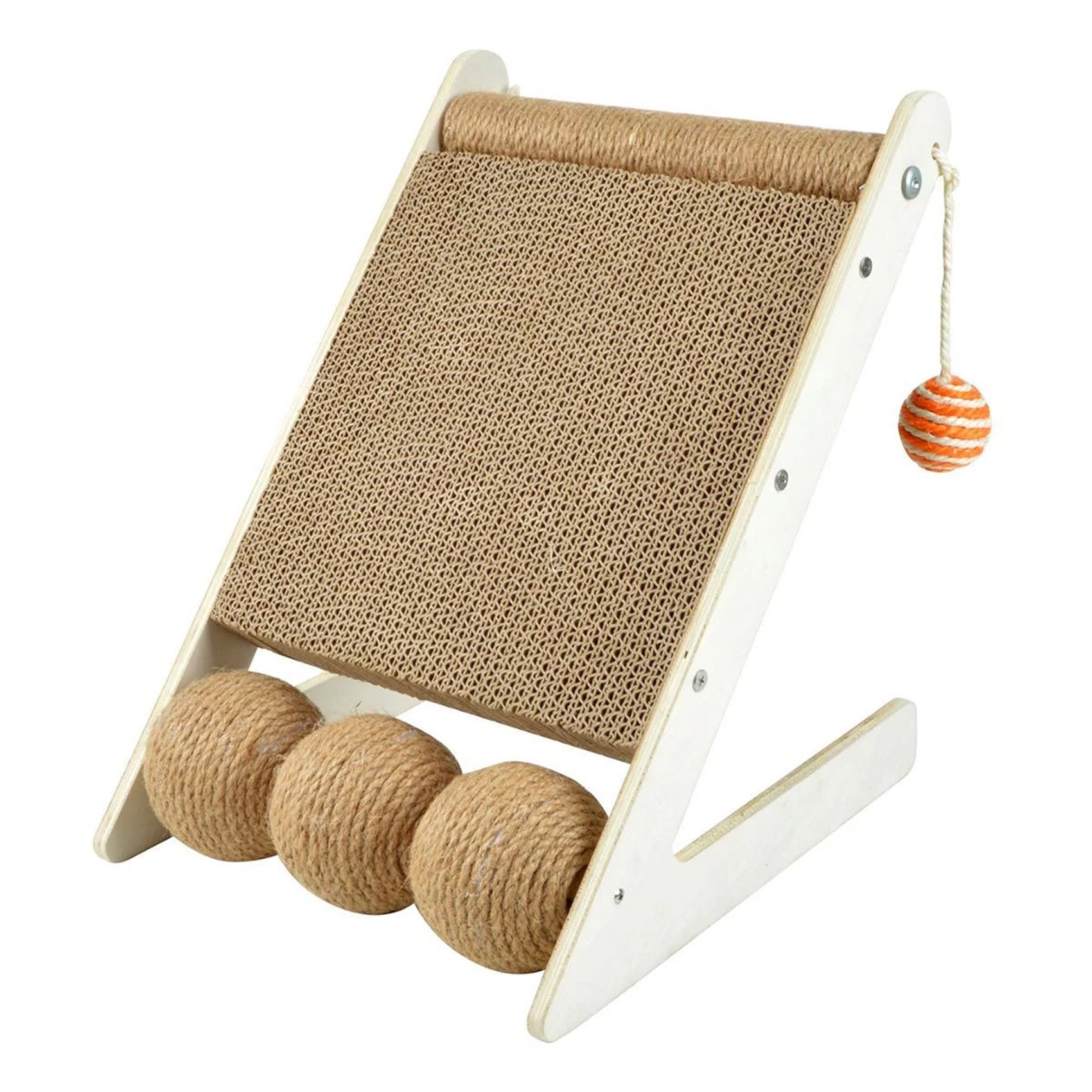 Griffoir incliné pour chat avec jouet - Naturel - 30x28x34 cm - Bois ...