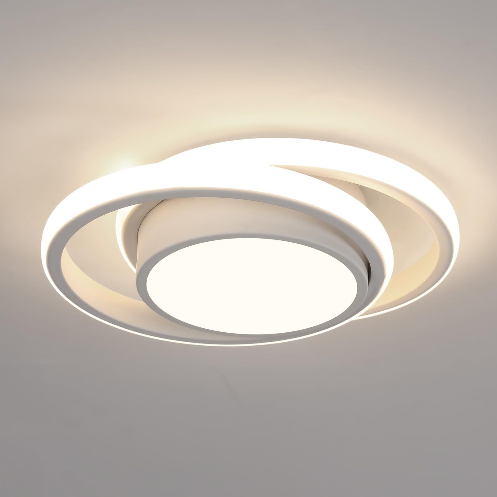 GOECO Plafonnier LED Moderne, 2 Ronds Blancs, en Aluminium, 32W 5000K ...