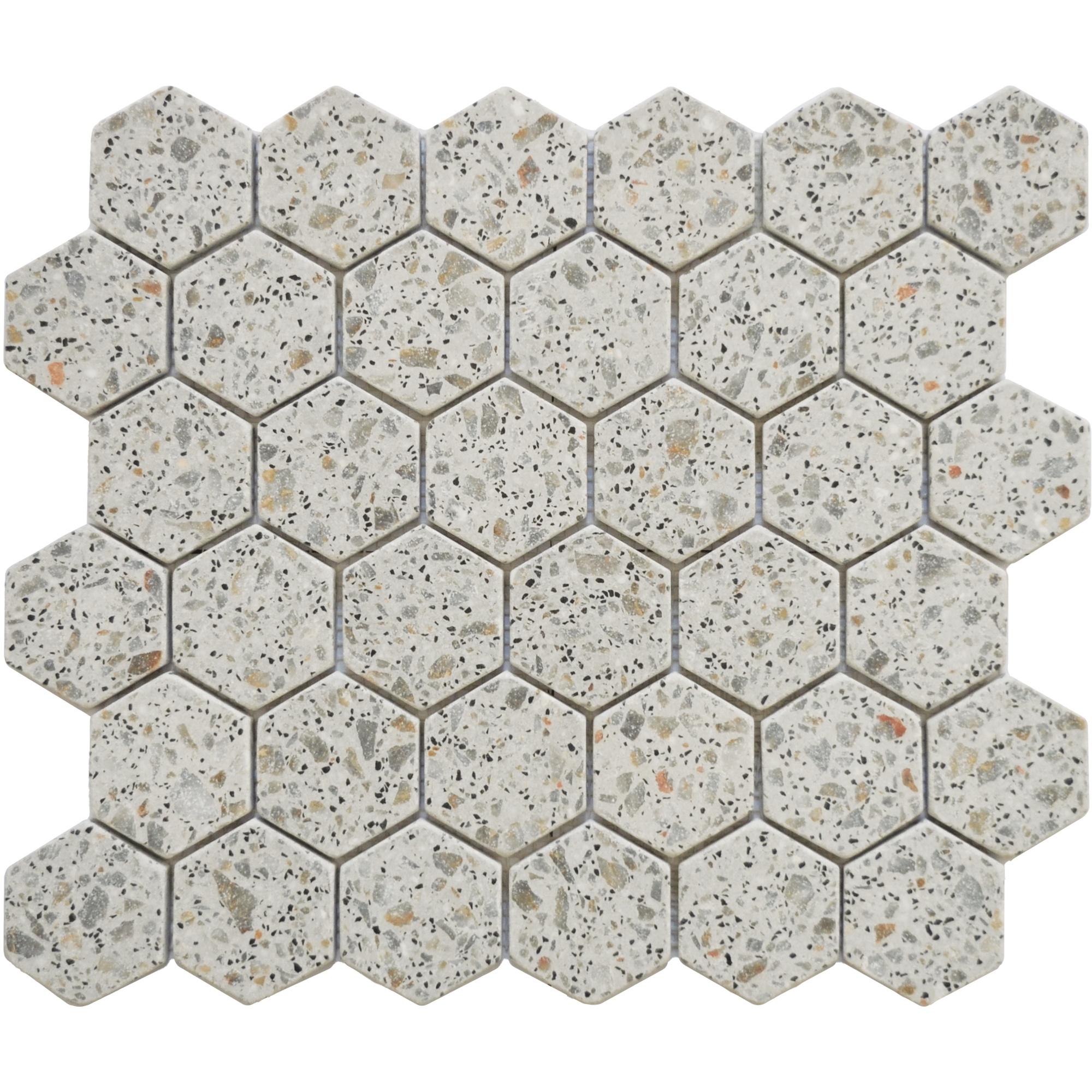 MOSAIQUE HEXAGONE TERRAZZO LIGHT GREY 1 PLAQUE 30,5 x 30,5 CM CASA ...