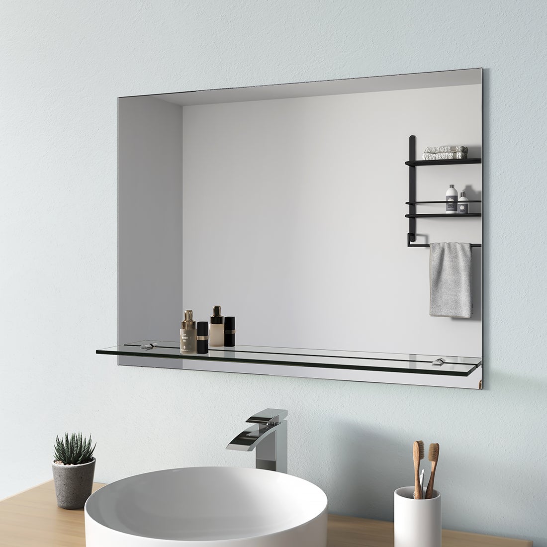 S'AFIELINA Miroir de salle de bain avec étagère Miroir mural Miroir de ...