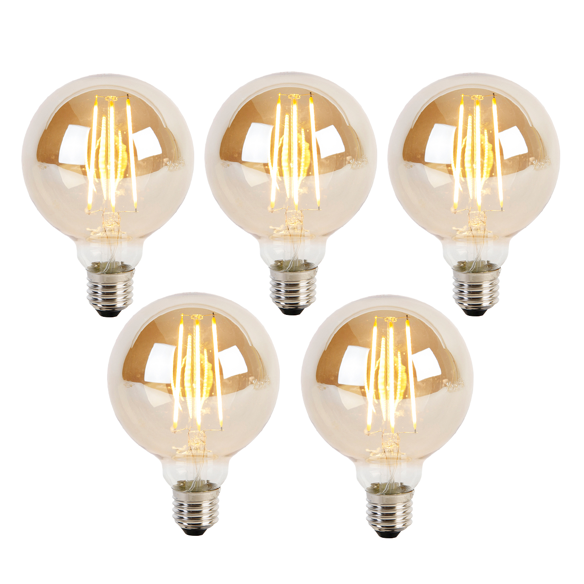 Lot de 5 ampoules LED dimmables à 3 niveaux E27 G95 verre doré 5W 380lm 2200K | Leroy Merlin