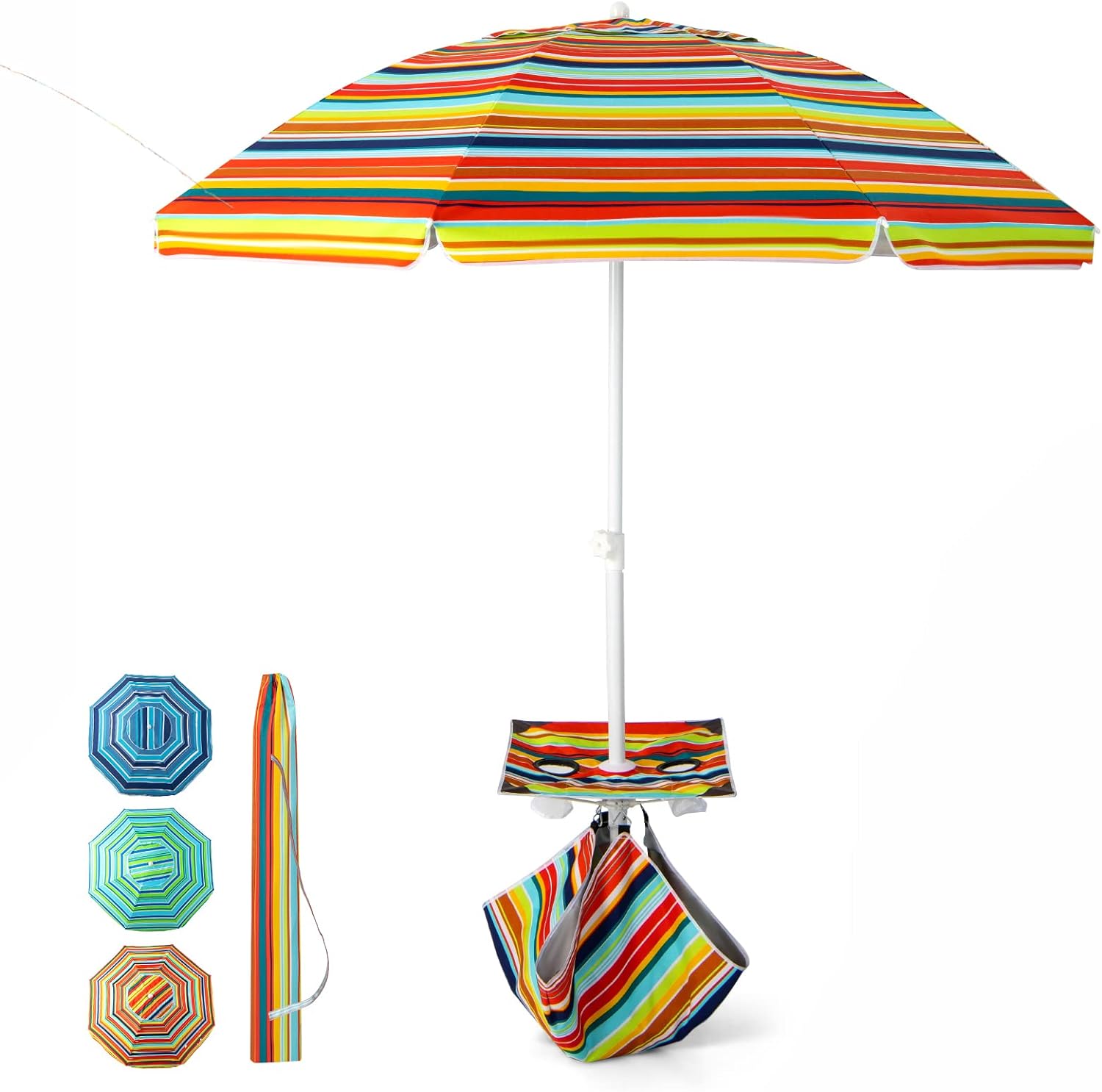 Parasol de Plage D.176CM Inclinable avec Table à 2 Porte-Gobelets,8 ...