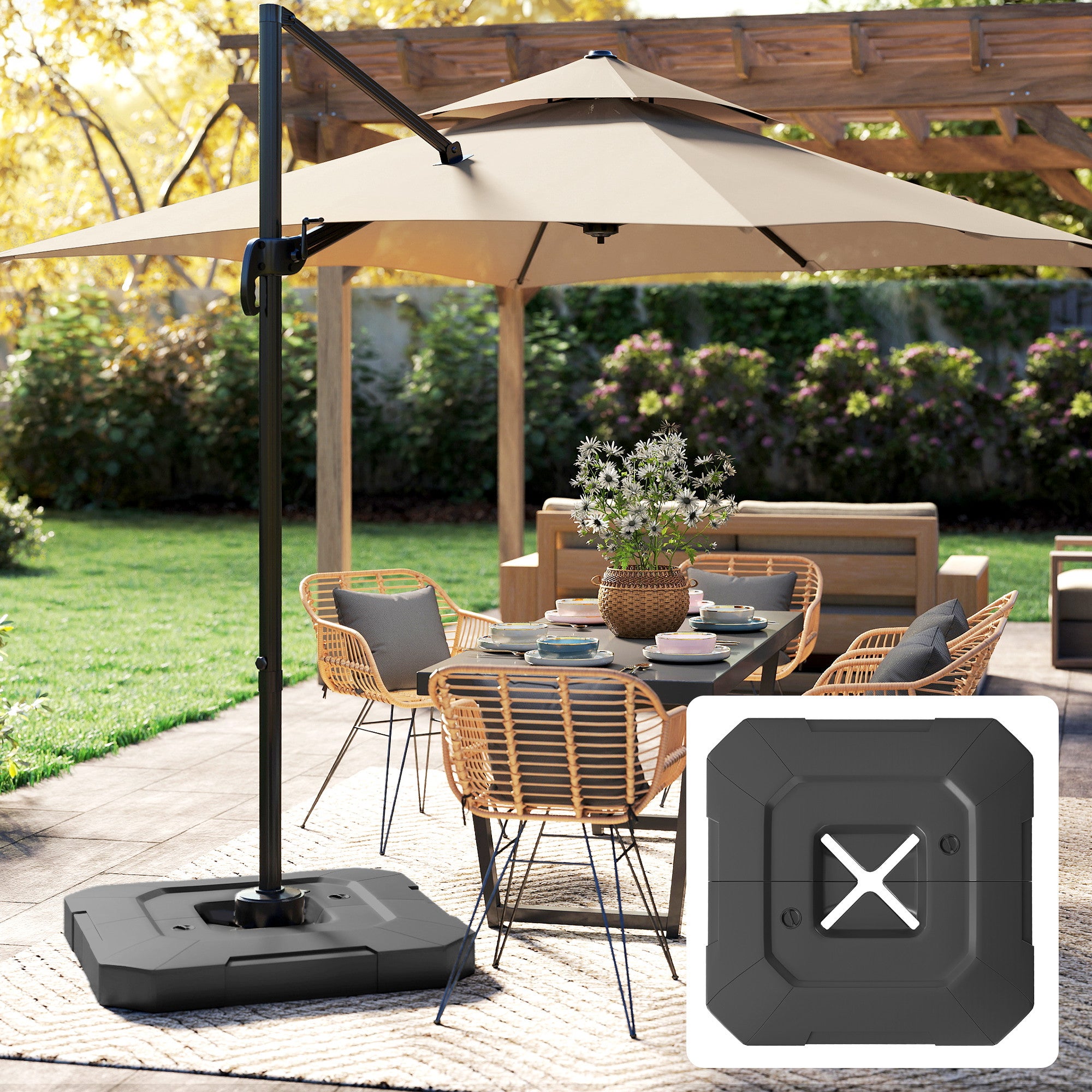Ensemble 2 poids base parasol porte-à-faux HDPE remplissable 105kg ...