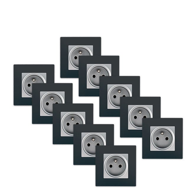 Prise 2P+T Siemens Delta Viva, lot de 10, plaque anthracite réversible ...
