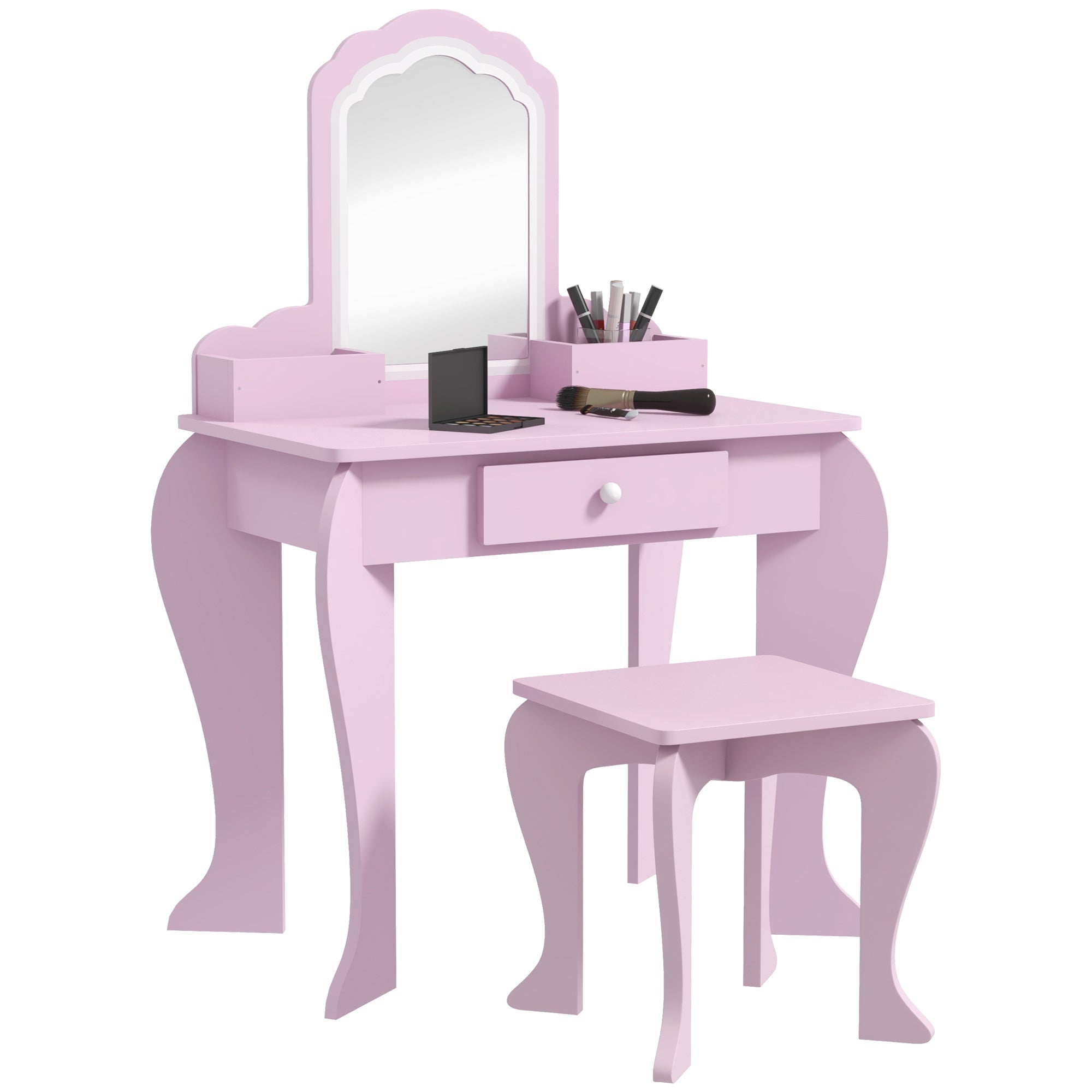 Kids Vanity Table with Mirror, Stool, Drawer, Storage Boxes, Cloud ...