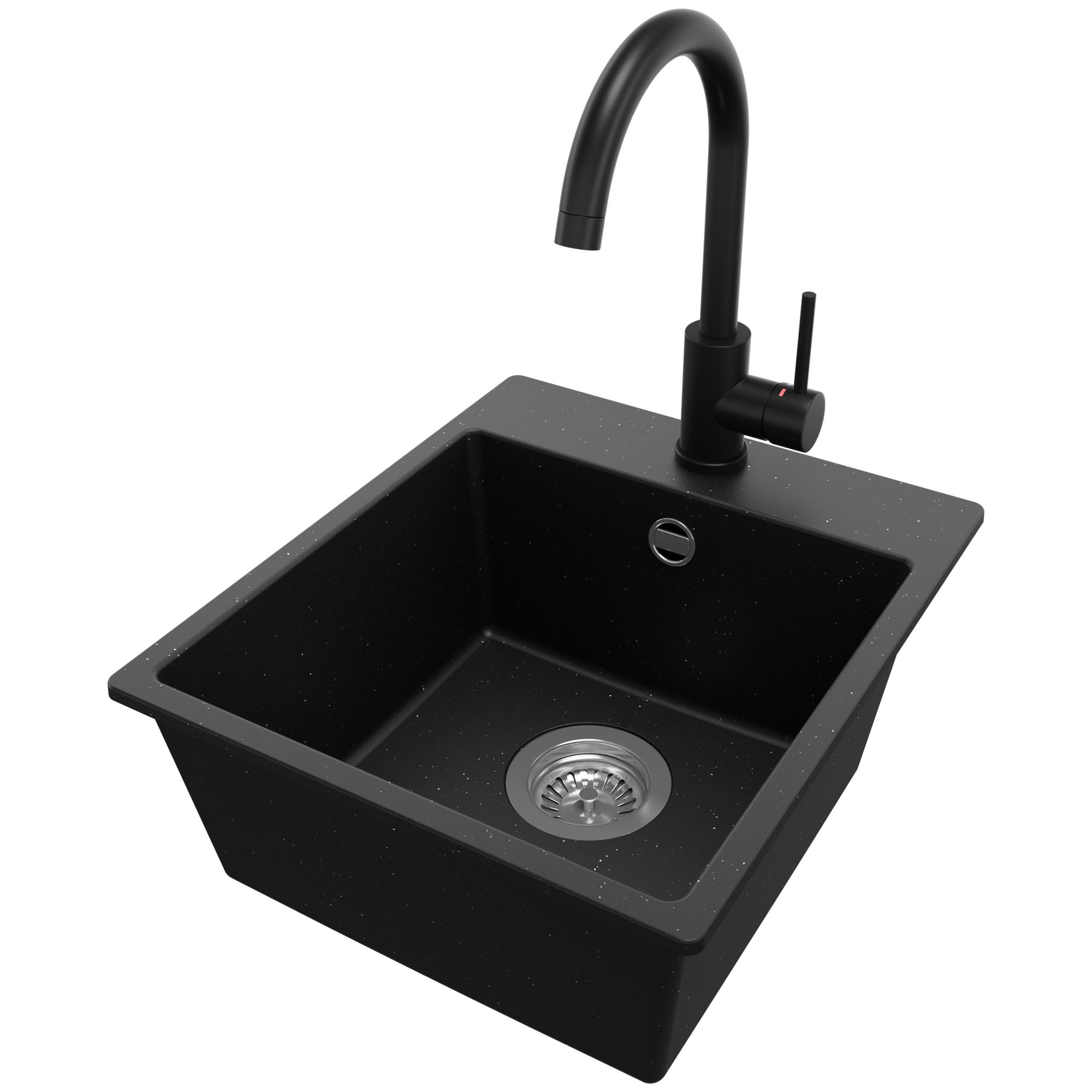 Evier Cuisine en Granit Noir Métallisé 38x44cm, Lavabo 1 bac + Kit de ...