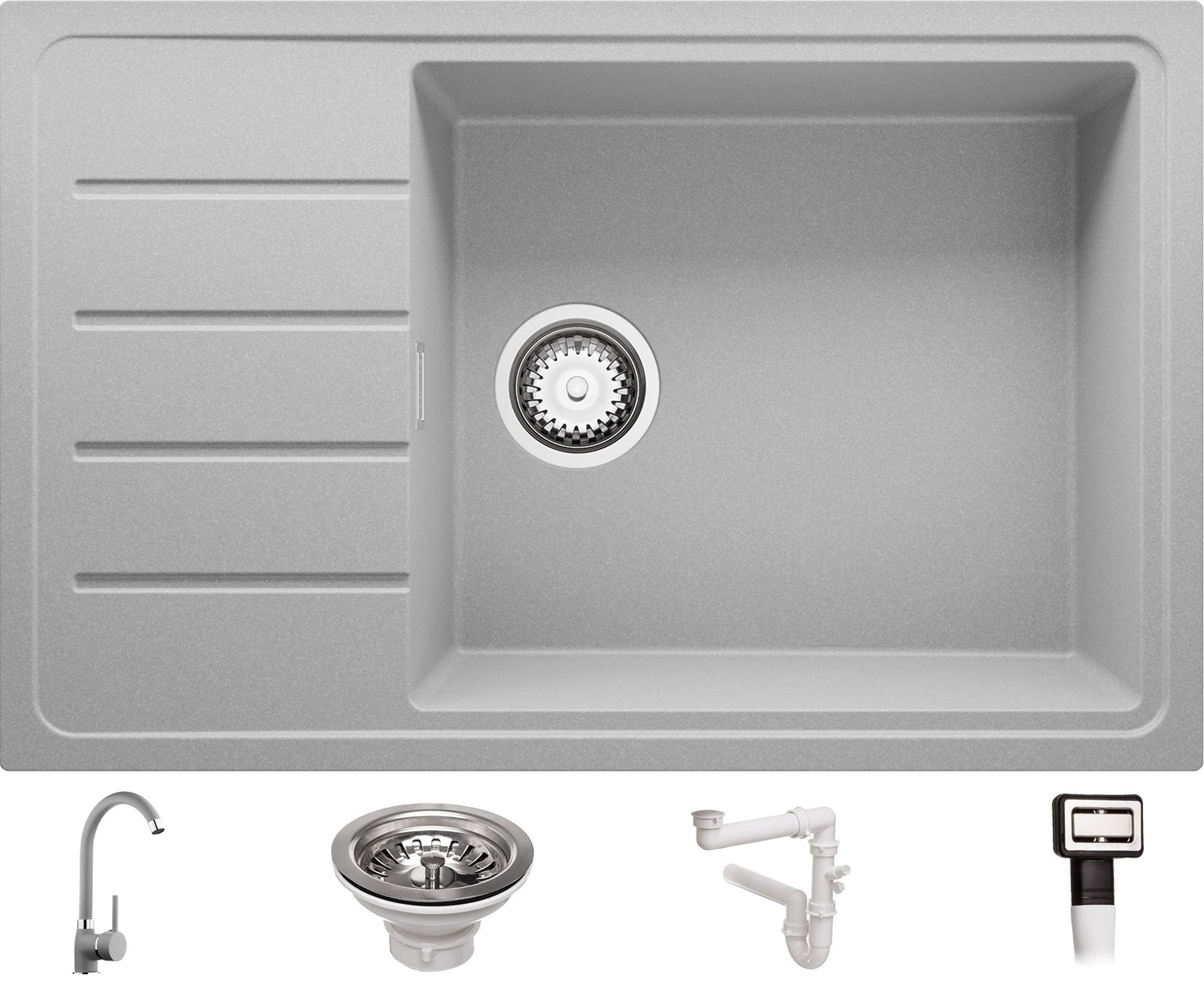 Evier Cuisine en Granit Gris 70x44cm, Lavabo 1 bac + Kit de Vidage ...