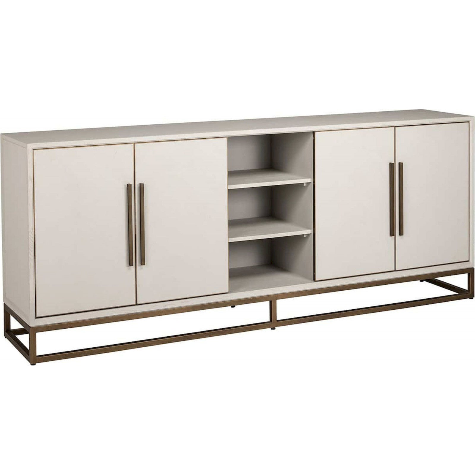 Buffet élégant en chêne et laiton 4 portes 225 x 47 x 91 cm Blanc cassé ...