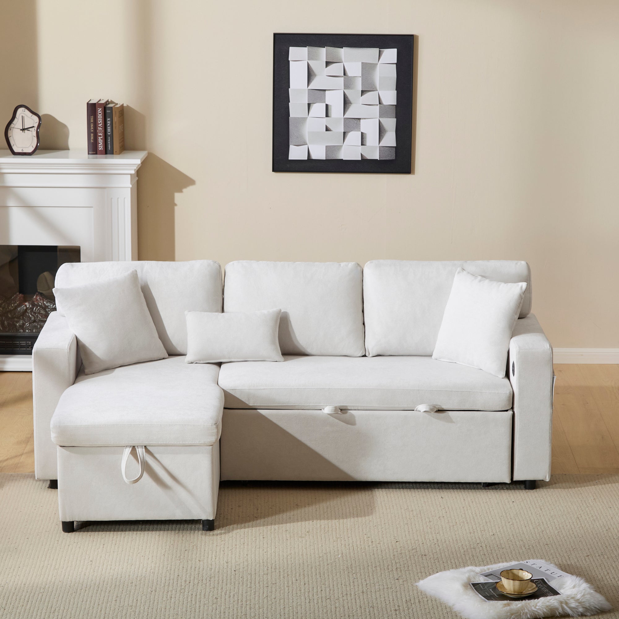 Canapé d'angle 4 places - canapé L avec fonction lit, coffre de ...