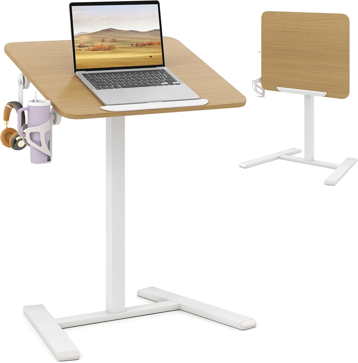 Bureau Compact Réglable en Hauteur 69,5-104 cm, Plateau Inclinable à 90 ...