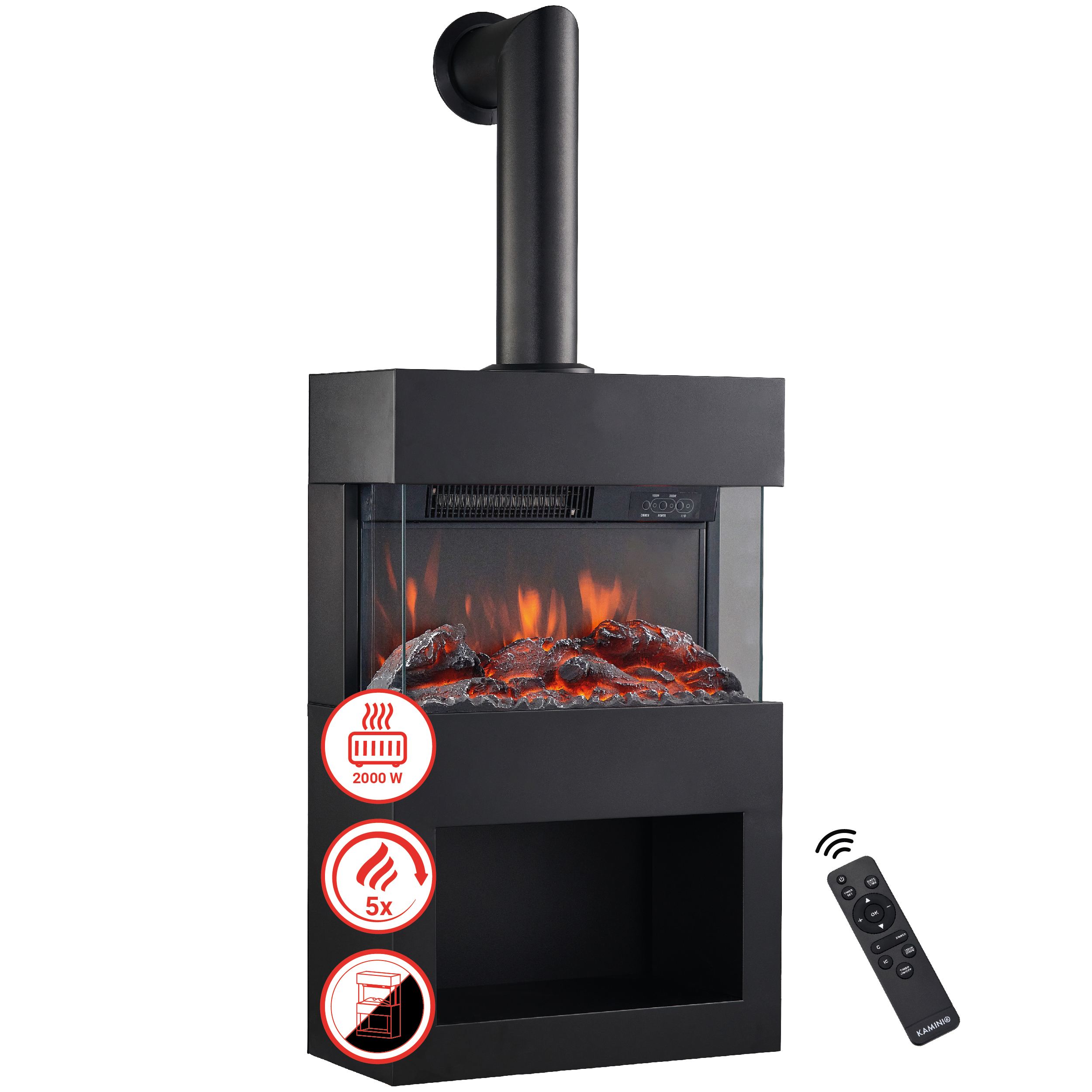 KAMINIO Cheminée Électrique HENRI avec Tuyau - Poêle avec Chauffage ...