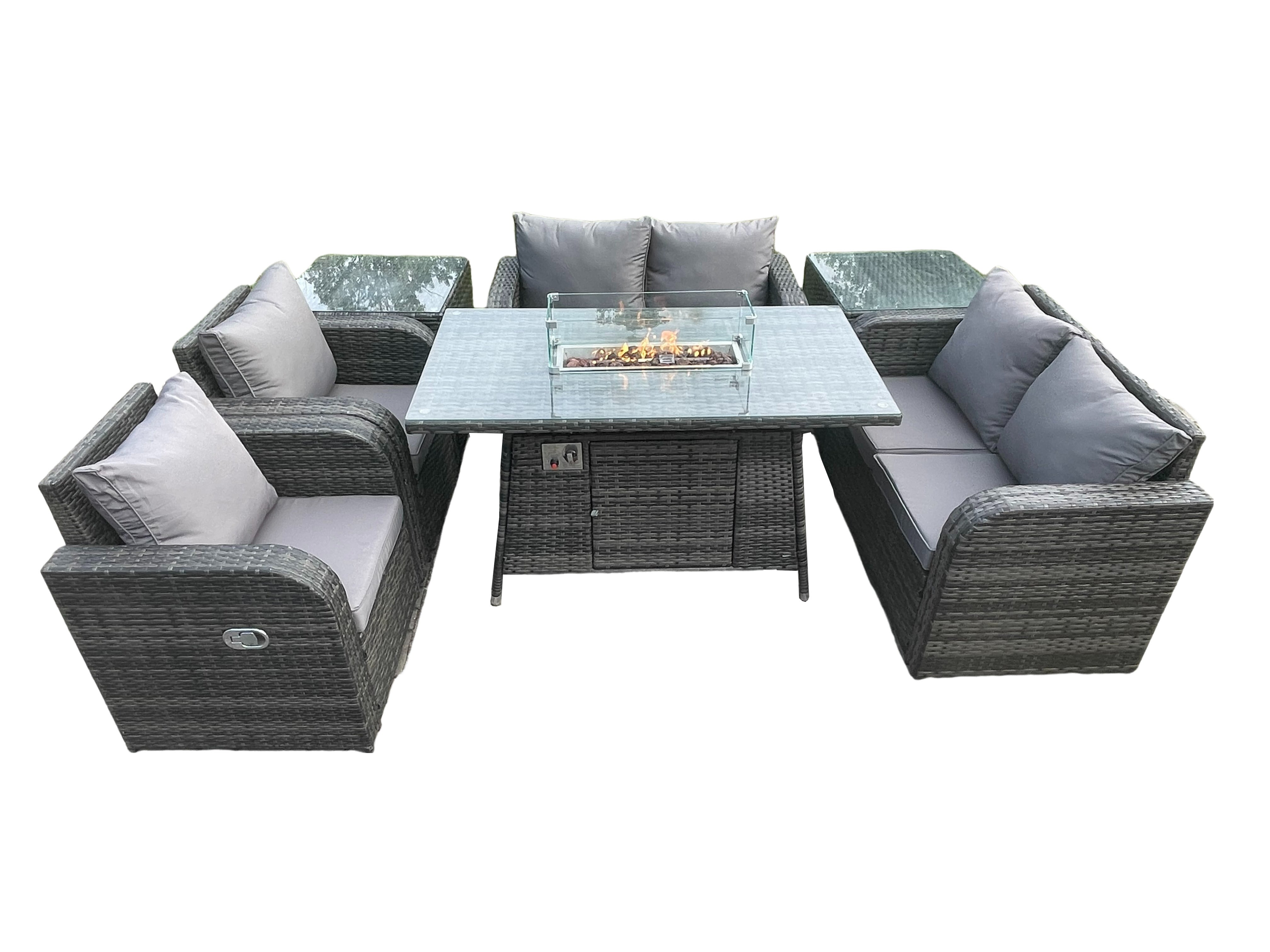 Canapés de jardin Fimous Polyrotin 6 Places Mélange gris foncé Épaisseur du verre de Table 5 mm ...