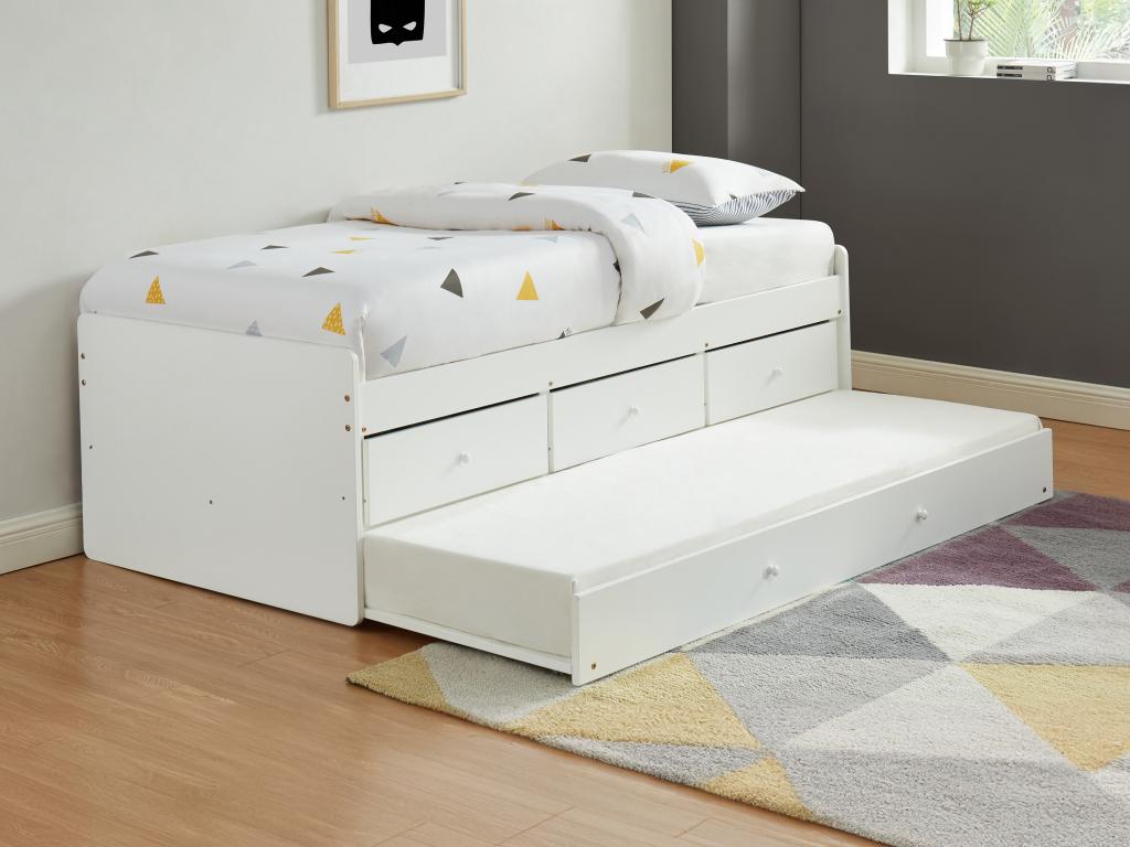 Letto singolo con letto estraibile e 3 cassetti 90 x 190 cm in MDF e ...