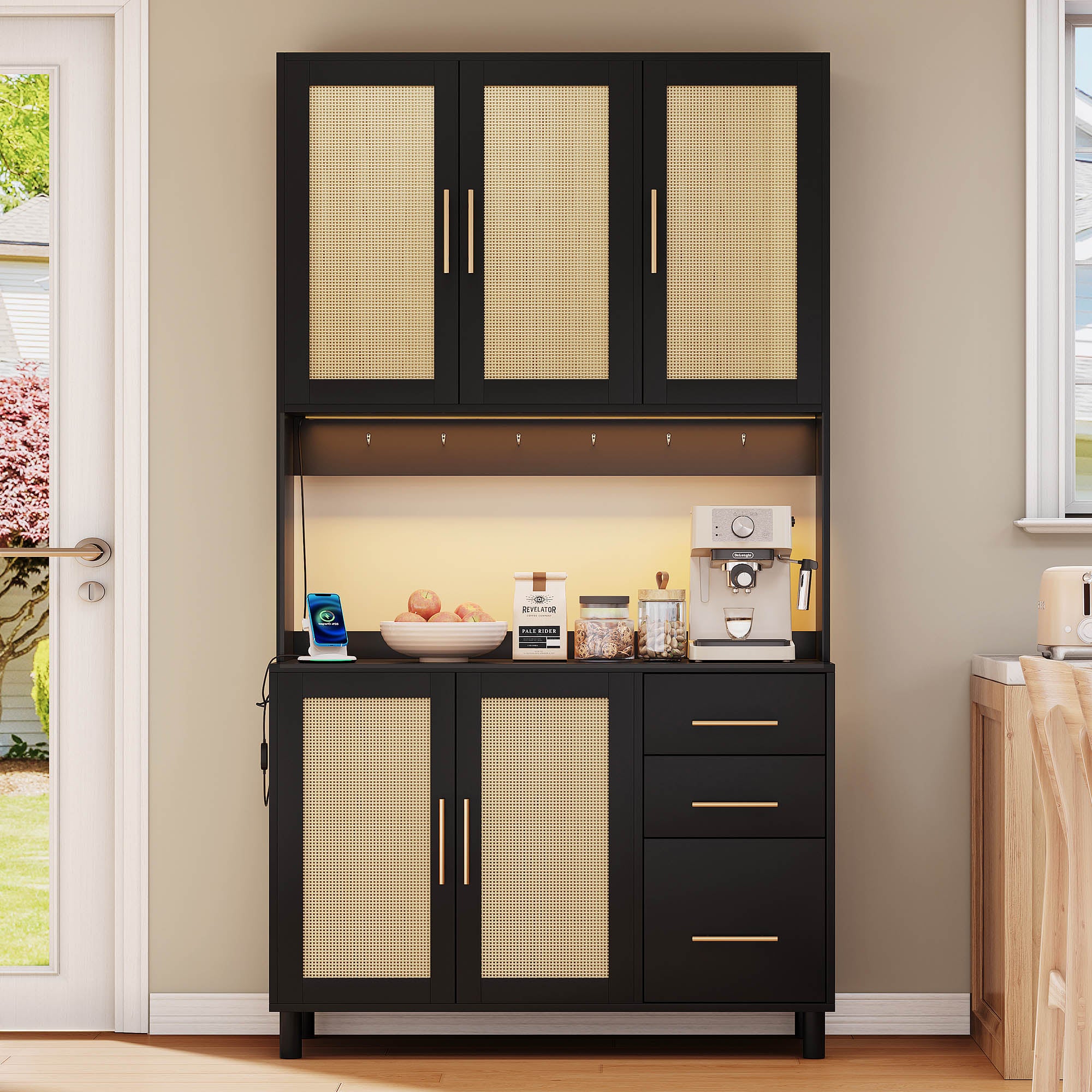 183 cm bufet kuchenny z oświetleniem LED sterowanym aplikacją, 2 porty ...