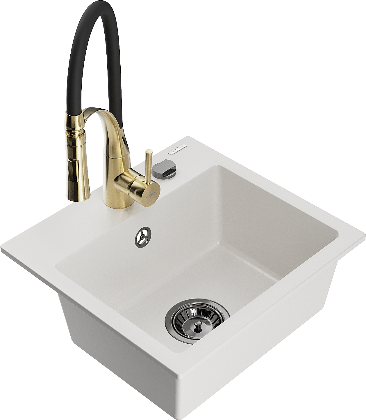 Mexen Milo zlewozmywak granitowy 1-komorowy z baterią kuchenną Aster, biały - 6505-20-73450-57-B ...