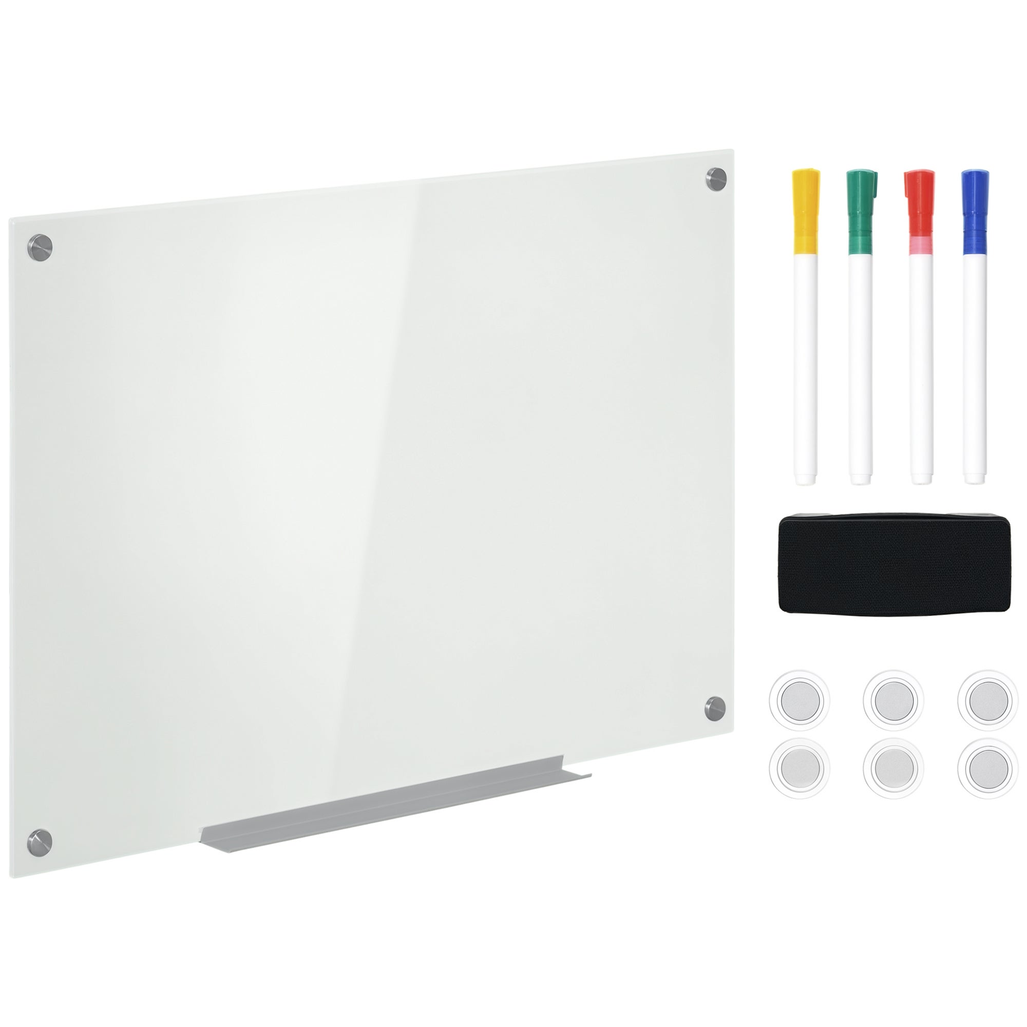 Tableau blanc en verre avec plateau mural sans cadre avec 4 marqueurs ...