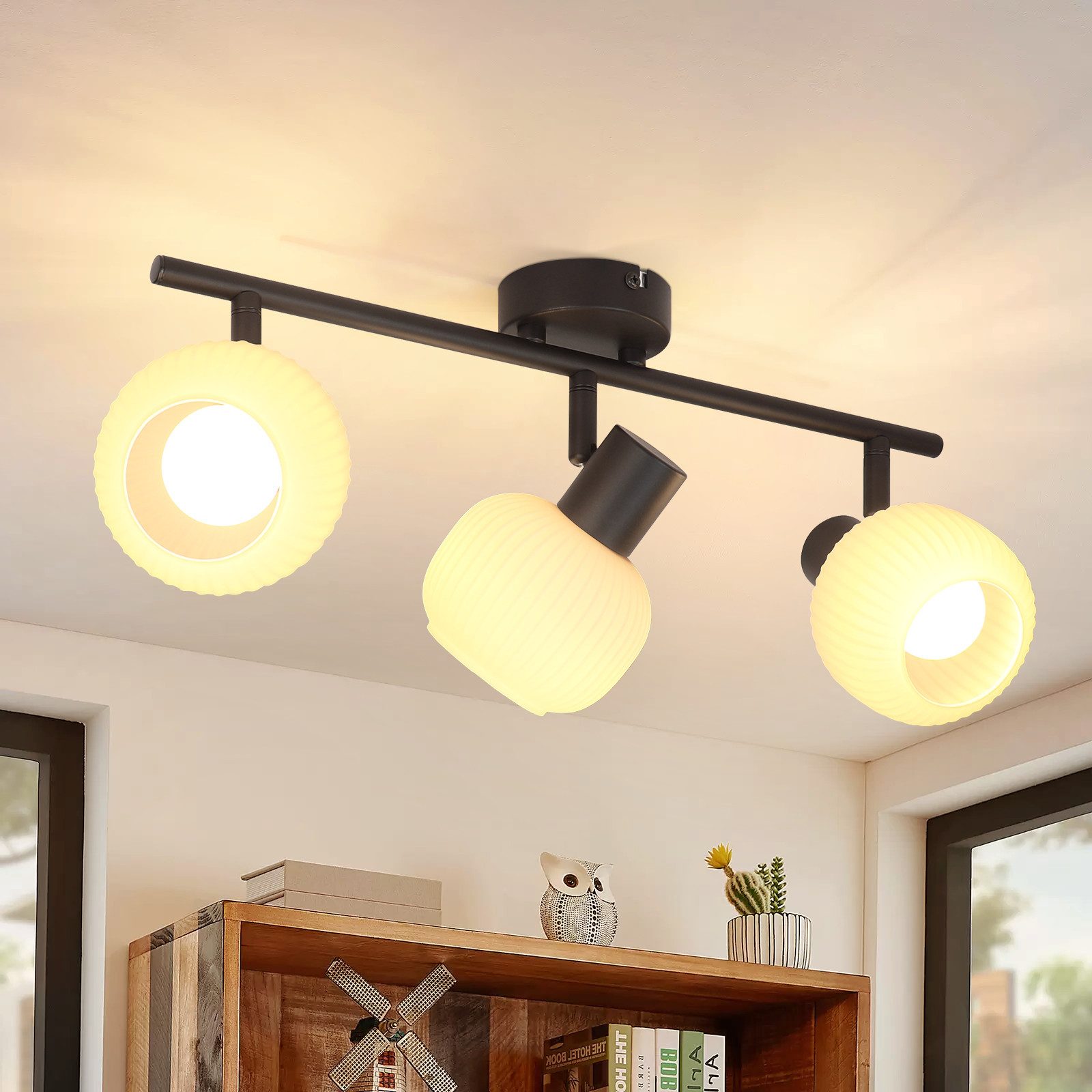 NETTLIFE Spot de plafond noir E14 abat-jour en verre vintage d ...