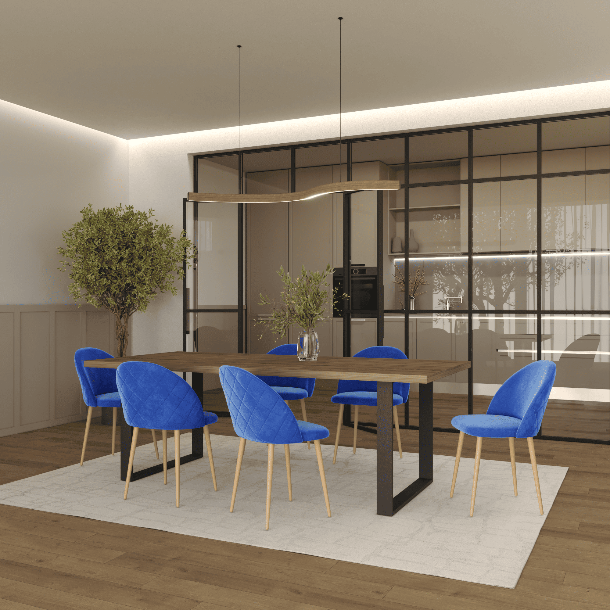 Mesa de Comedor Macon 200x100cm con Tapa de Madera y Patas Metálicas en color Negro, 75cm de ...