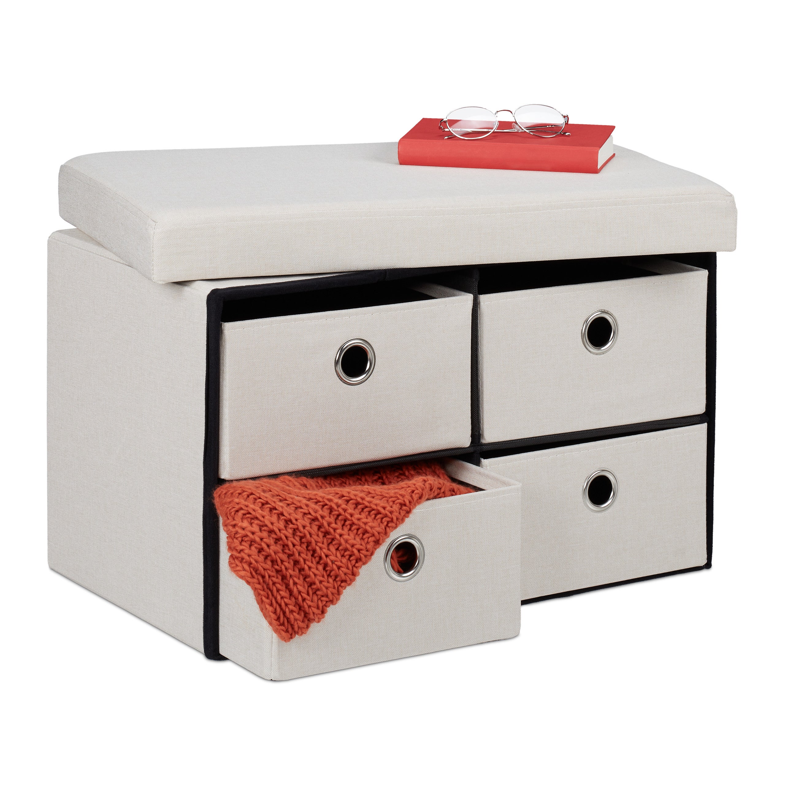 Relaxdays Banco Almacenaje, Baúl Plegable, 4 Cajones, Mueble con ...