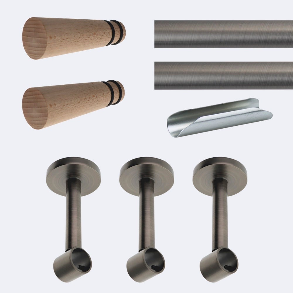 Kit de tringle à rideaux Carbone 300cm Diam.20mm Embout Cône Bois ...