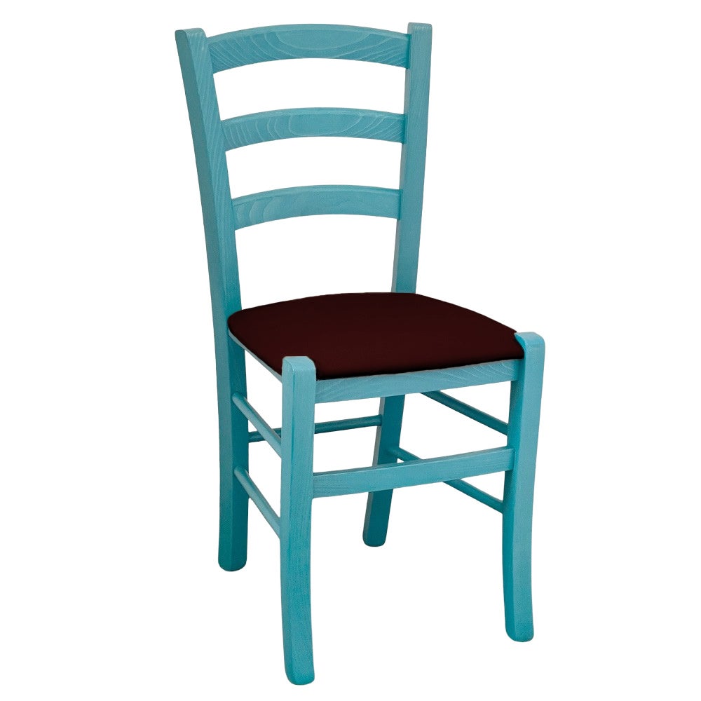 Chaise Venezia en bois turquoise avec assise en simili cuir marron ...