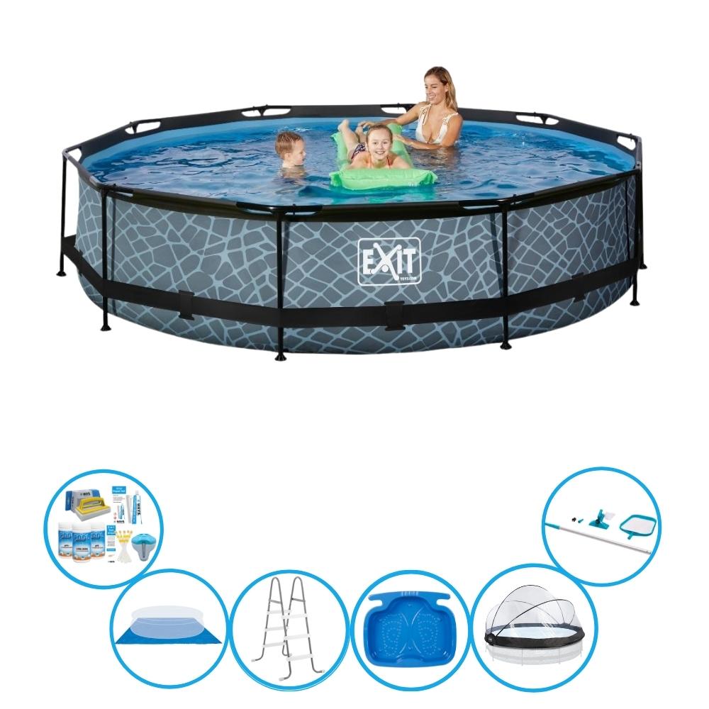 EXIT Piscine Stone Grey - ø360x76 cm - Frame Pool - Avec accessoires ...