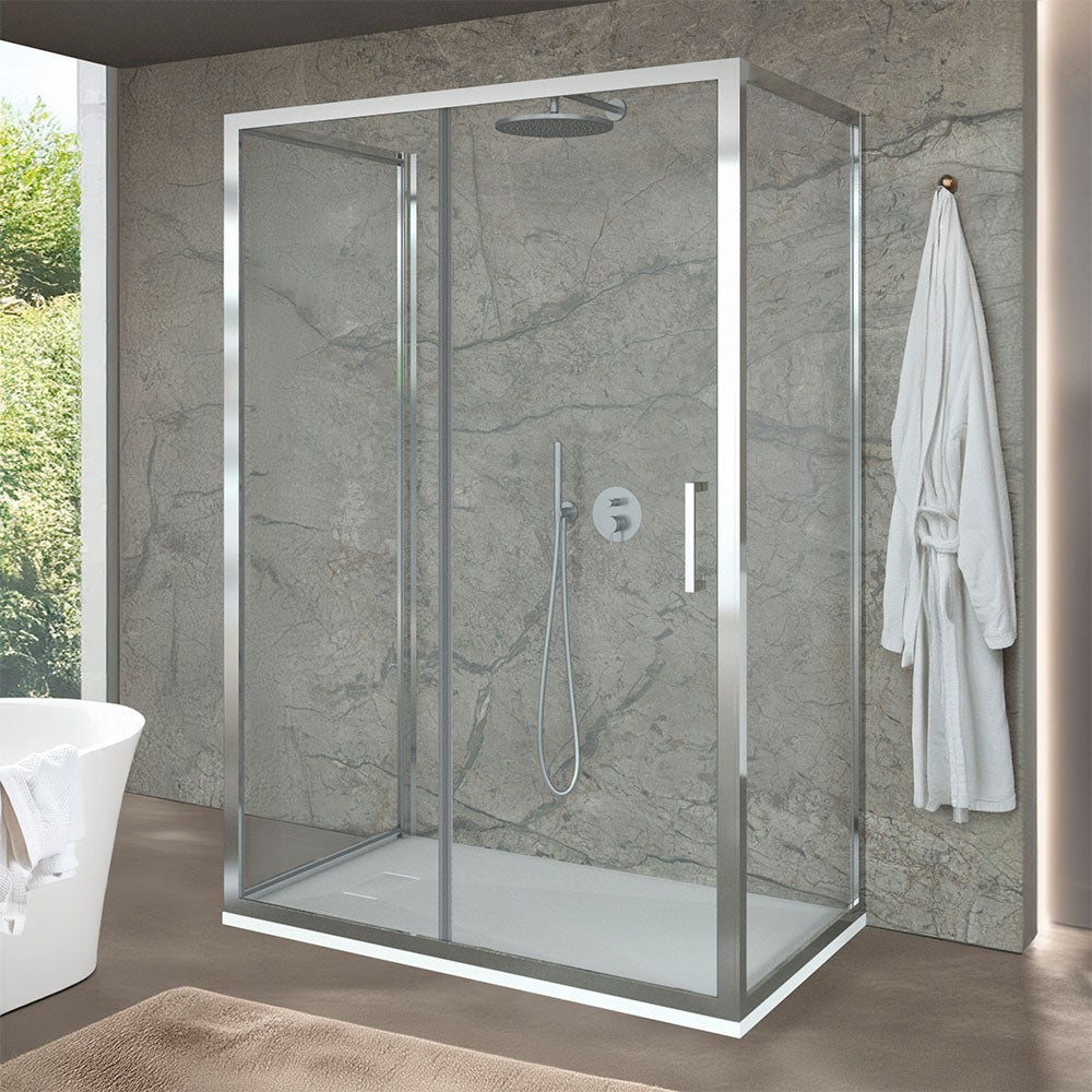 Cabine de douche 3 faces 80x150x80 cm avec porte coulissante en verre ...