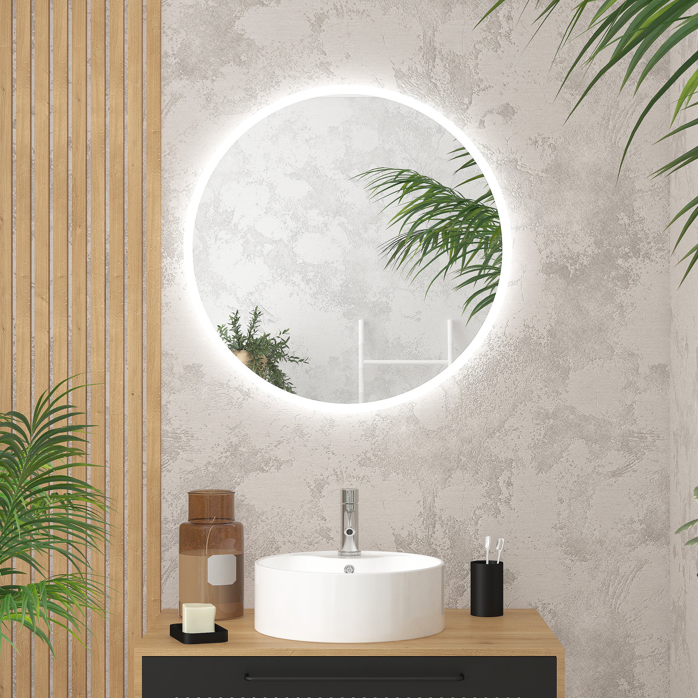 Miroir salle de bain rond avec eclairage LED - Diamètre 70cm - GO LED ...