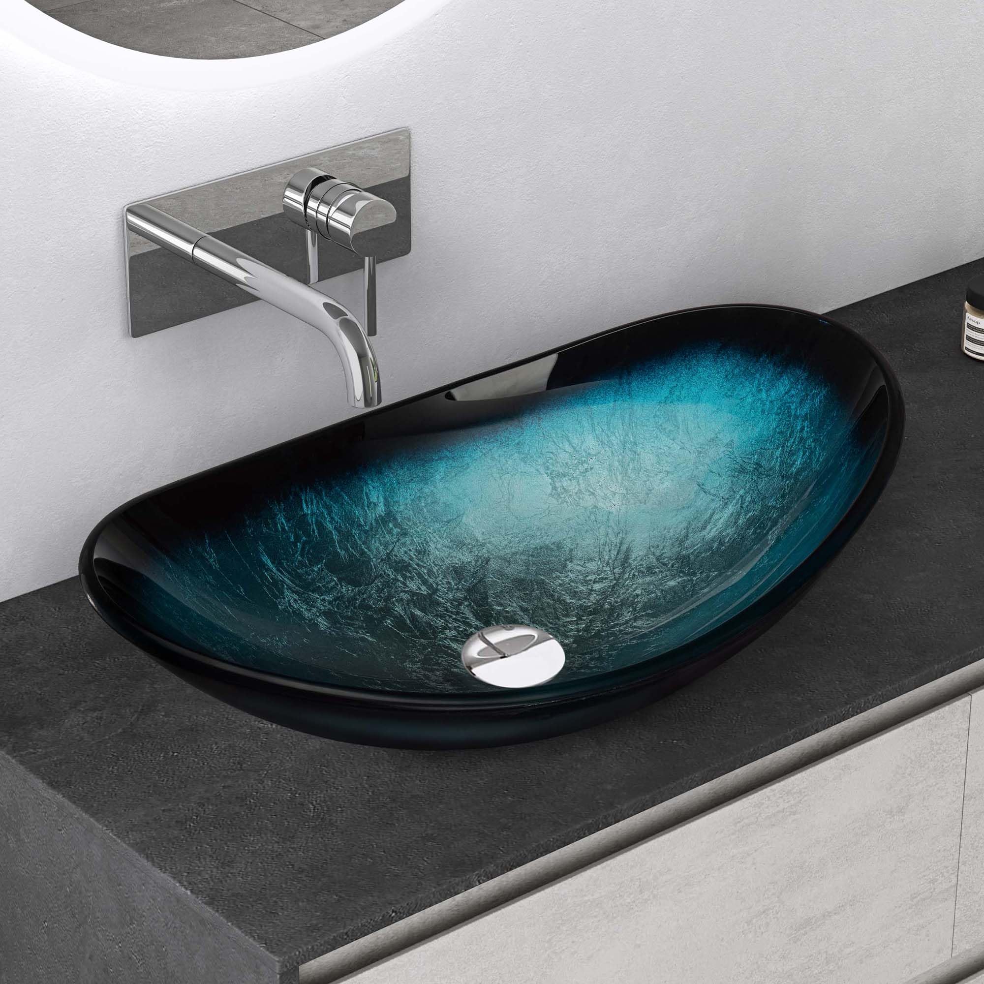 Mai & Mai Lavabo à Poser en Verre Lave-Mains Vasque Ovale à Poser ...