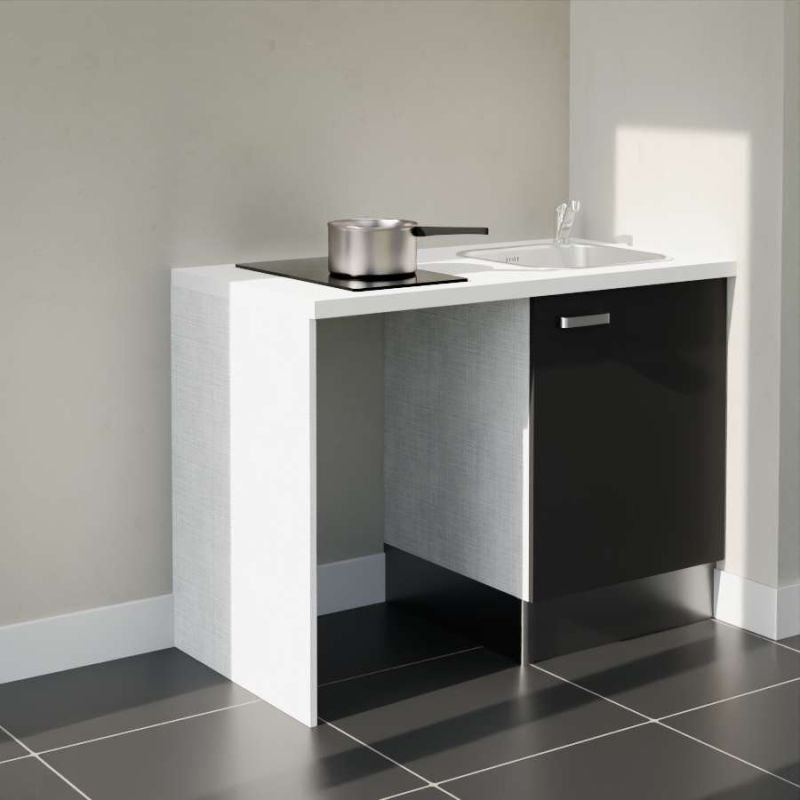 Kitchenette 120 cm modèle K08 - Façades Noir - Plan de travail Blanc ...