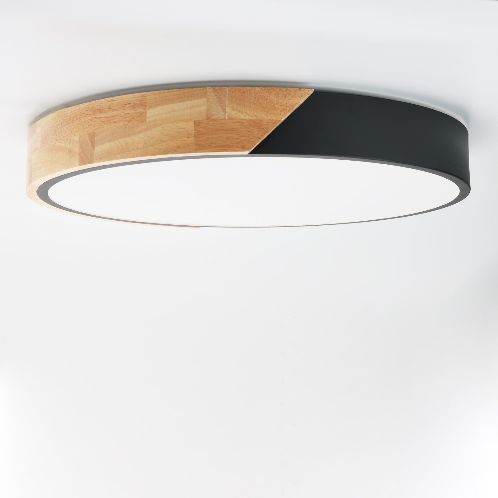 Plafond LED Circulaire "KUMO" 30W Ø40cm, Métal Noir avec Bois, Lumière ...