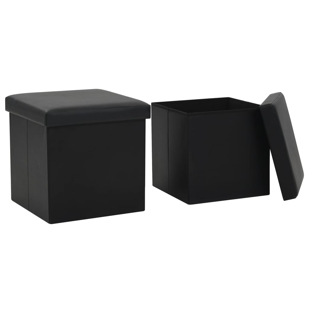 Tabourets de rangement pliables lot de 2 noir similicuir | Leroy Merlin