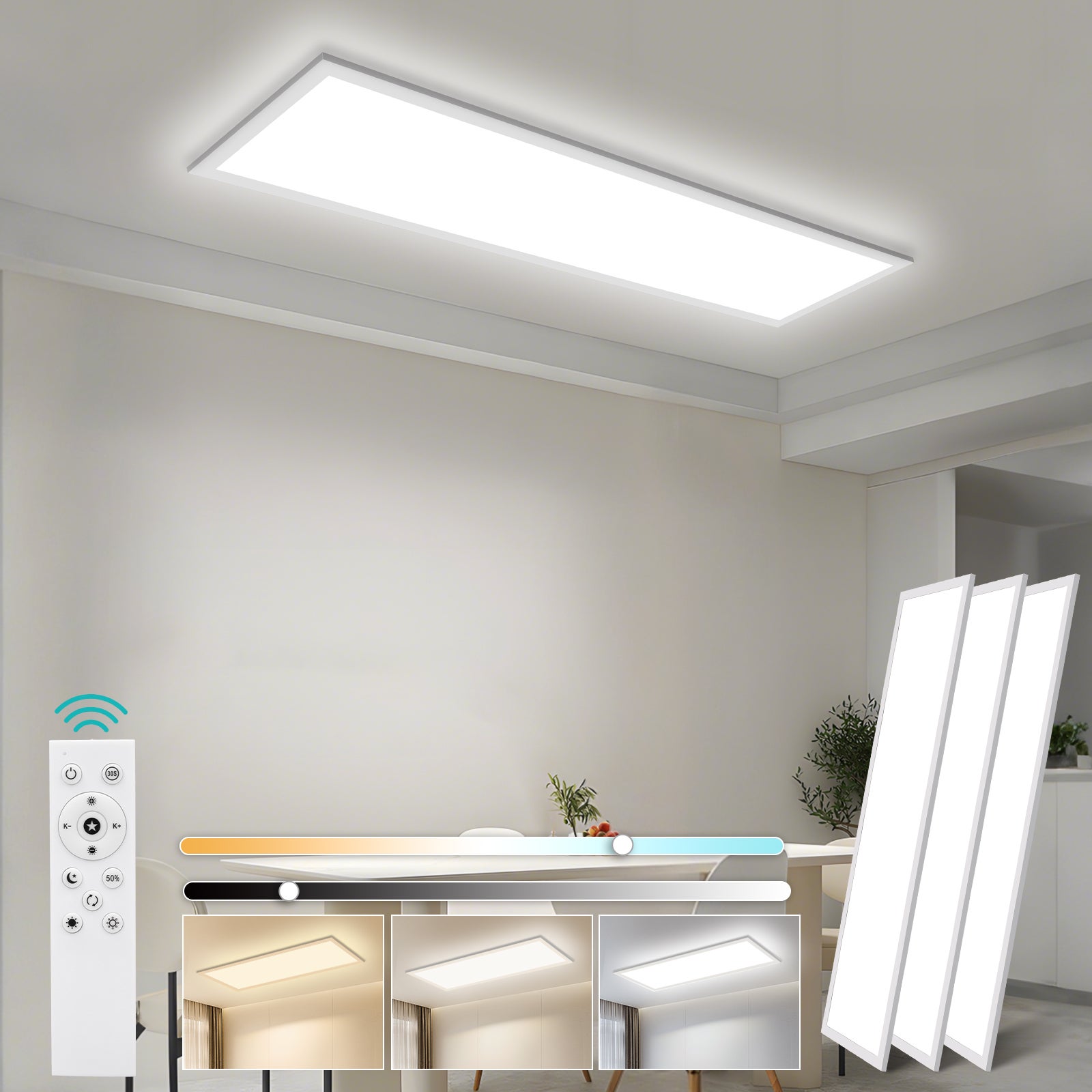Lovhaus 3pcs Plafón Led 30w Blanco Panel Led Rectangular 100x25 Cm