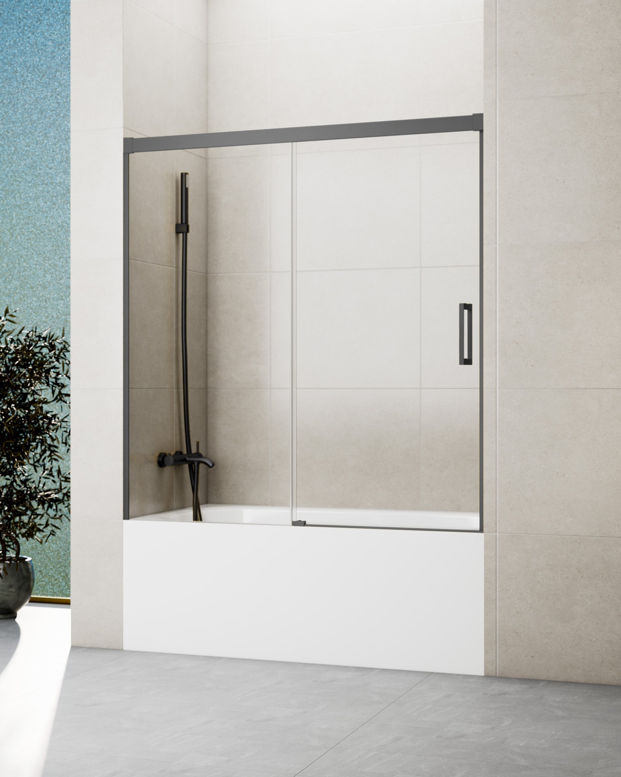 Mampara de bañera. Medida: 140 - 145 cm, BASICA TITANIO fijo ...