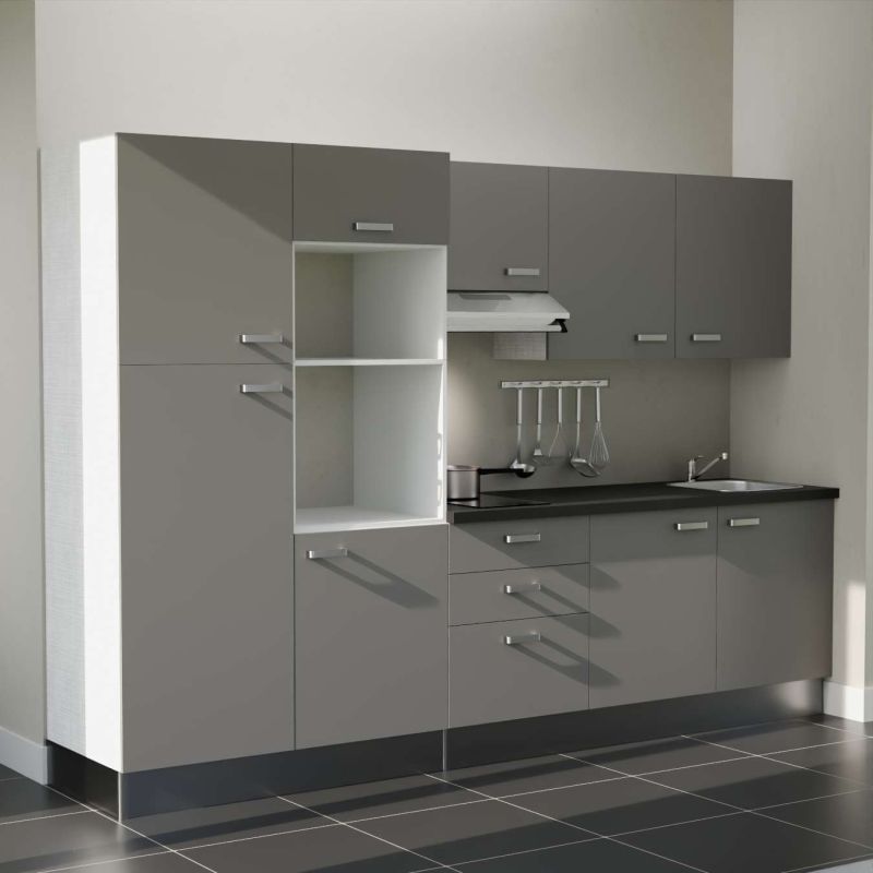 Kitchenette K46L-PT - 300 cm - plan stratifié, évier inox, - Façade ...