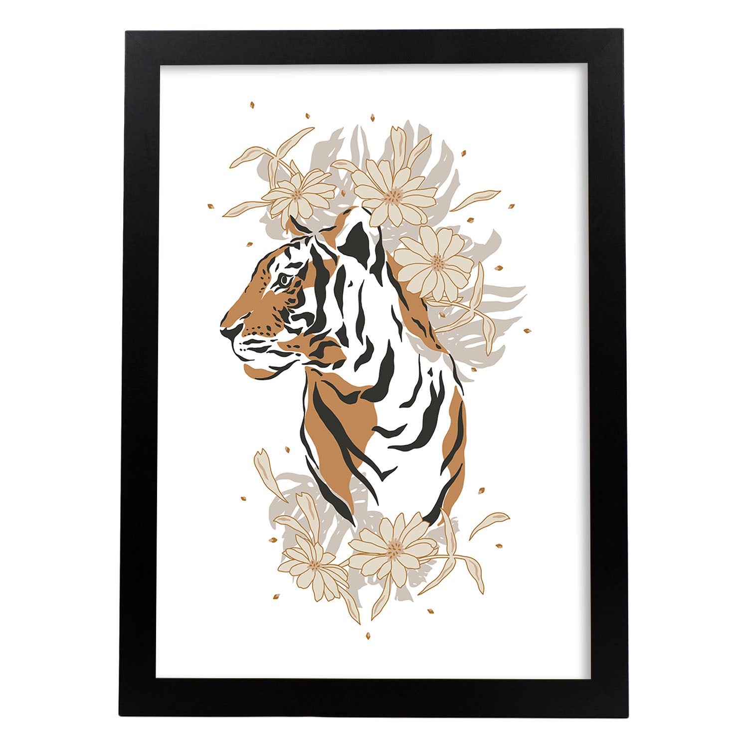 Poster De Cara Tigre. Lamina De Animal De La Jungla Con Flores Y ...