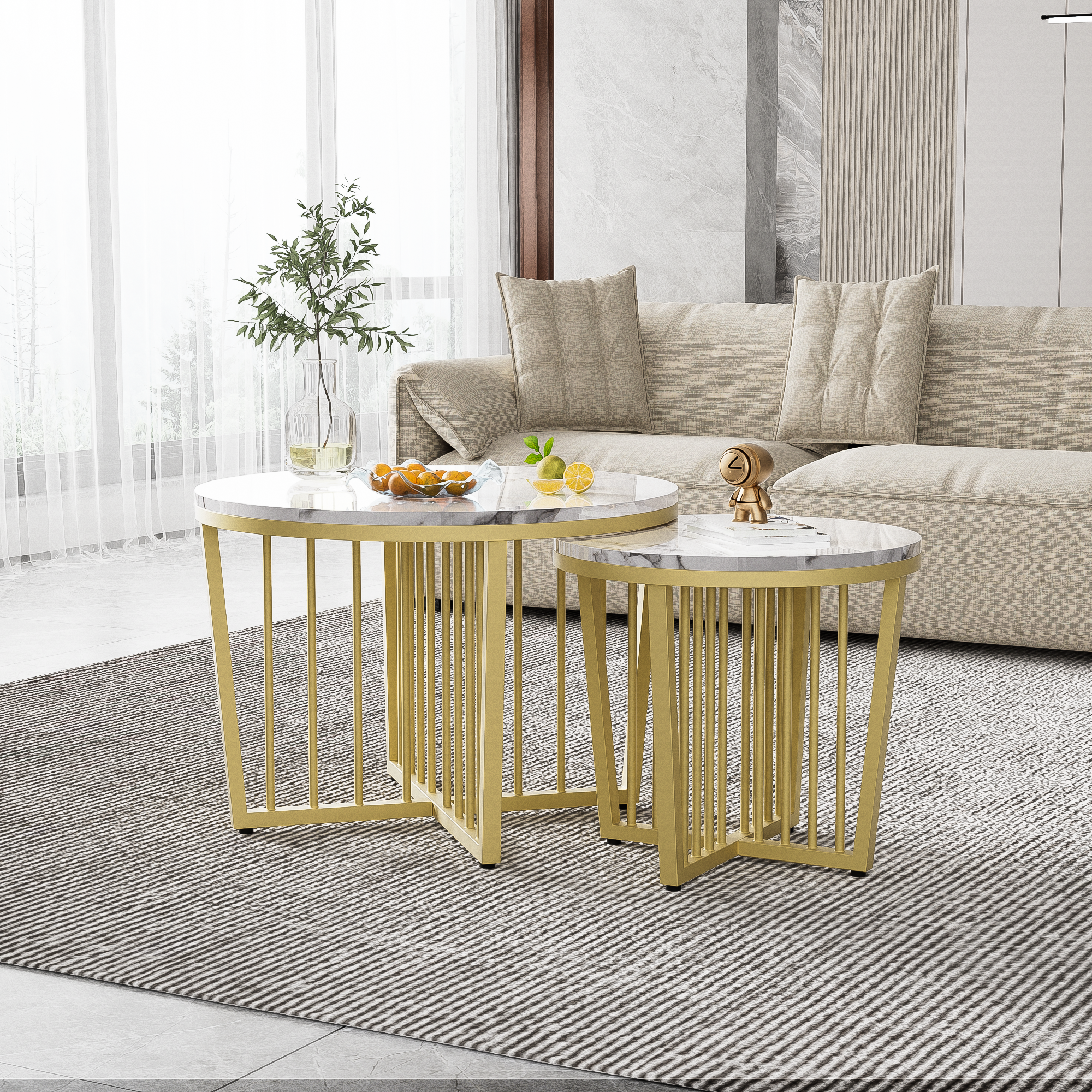 Lot de 2 tables basses gigognes avec fonction pivotante - Pièds en ...