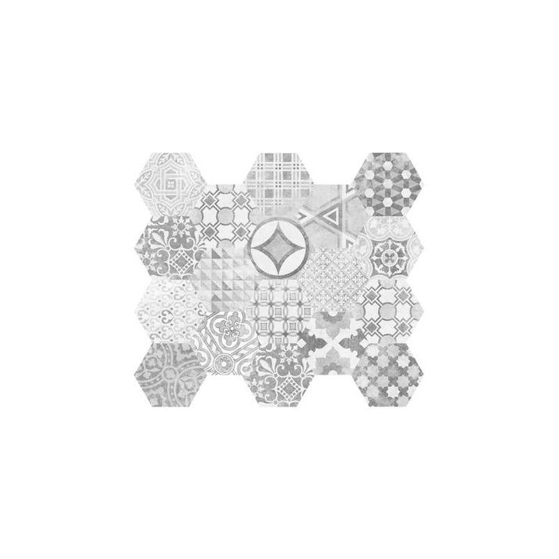 Carrelage sol / mur hexagonal effet ciment patchwork gris 17,5x20 cm ...