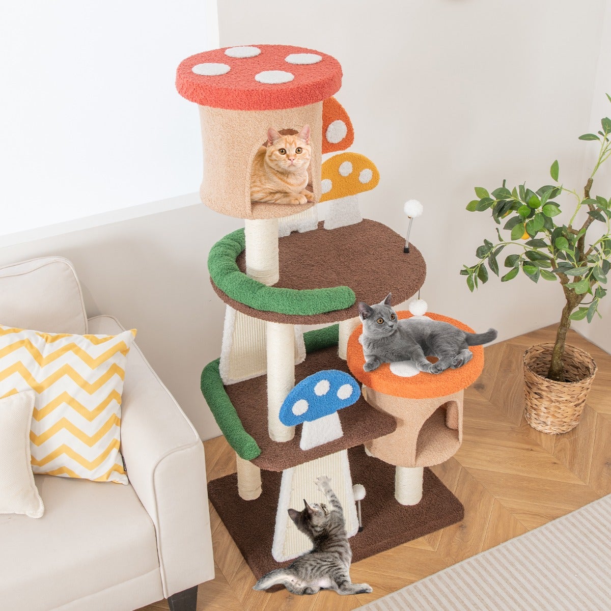 Arbre à chat | Jouets pour chat Champignon avec 2 Condos et Balles ...